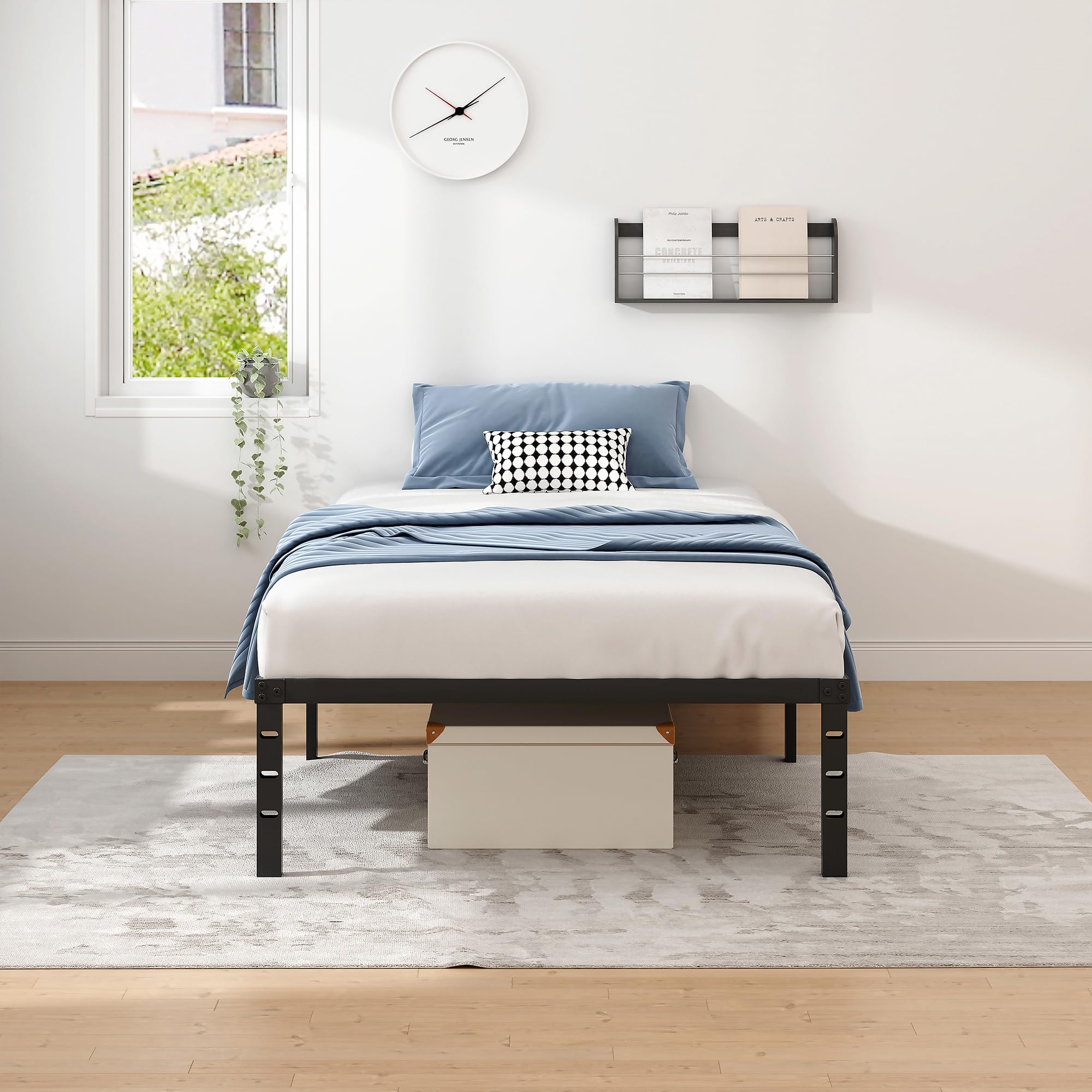 NEW JETO Metal Bed Frame,Twin Size Bed Frame with Storage Space,Heavy Duty Sturdy Mattress Foundation,Easy Assembly,No Box Spring Needed, Black,14 Inch,Twin