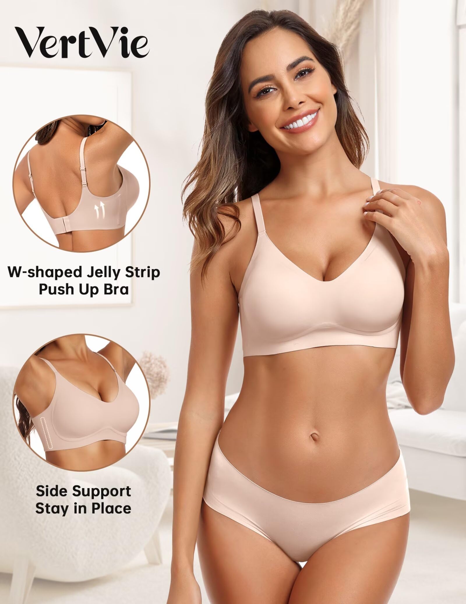 Vertvie Womens Seamless Bra No Underwire Comfort Push Up Bras Buttery Soft Wireless Bralette Full Coverage Sport Everyday Bra(Skin,Medium)