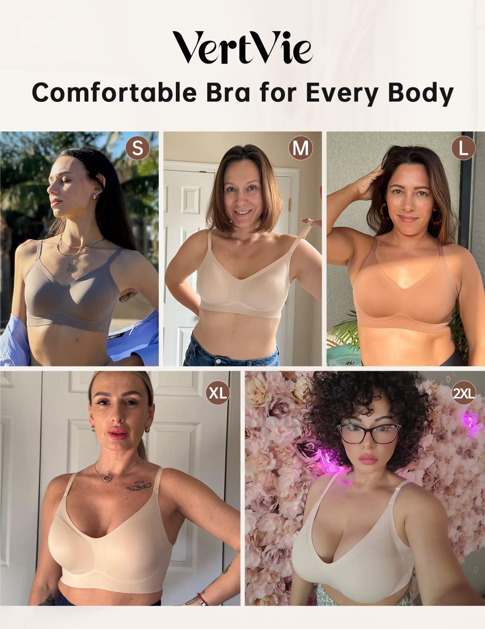 Vertvie Womens Seamless Bra No Underwire Comfort Push Up Bras Buttery Soft Wireless Bralette Full Coverage Sport Everyday Bra(Skin,Medium)