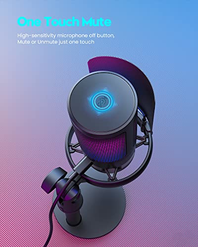 COCONISE Gaming Microphone, USB PC Mic for Podcasts Videos, Streaming, Condenser Mic with Quick Mute, Tripod Stand, Pop Filter, RGB Indicator, Shock Mount, Rotate gain button, Compatible with PS4/5/PC