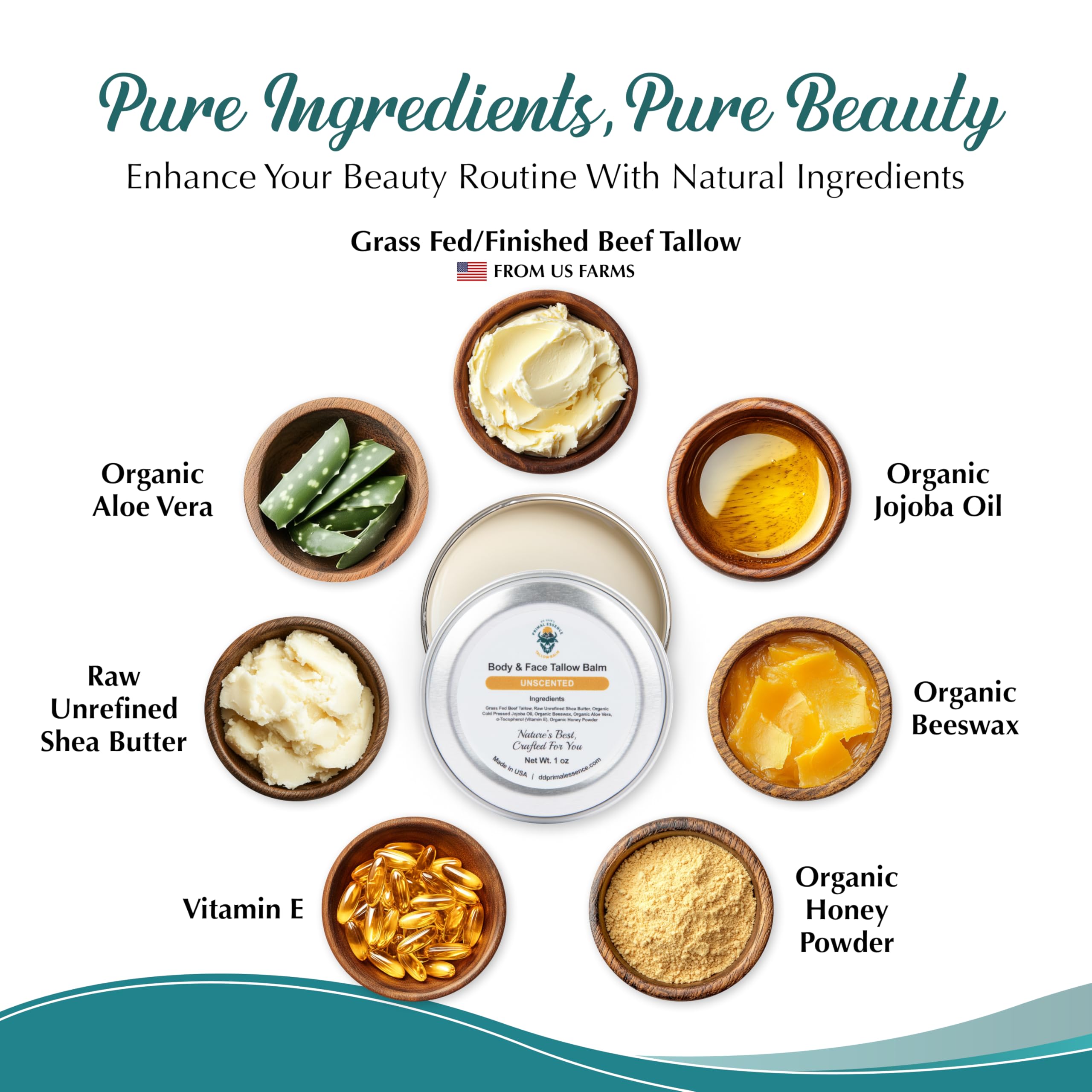 Dr. Dave's Primal Essence Grass Fed Beef Tallow for Skin - Tallow Balm with Shea Butter, Organic Jojoba Oil, Honey, Beeswax - Face and Body Moisturizer - Unscented - 1 oz