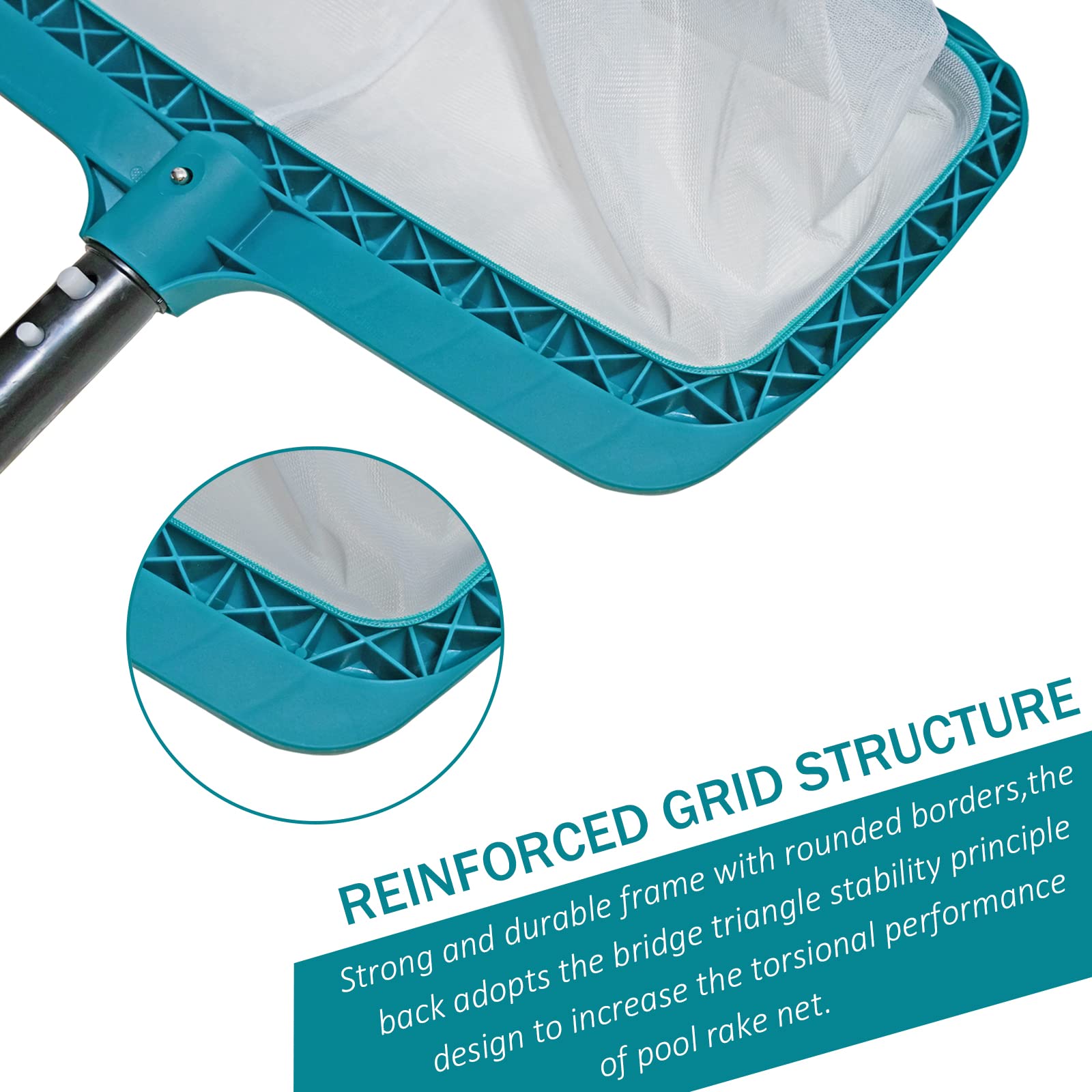 POOLWHALE Professional Pool Skimmer Net, Heavy Duty Swimming Leaf Rake Cleaning Tool with Deep Fine Nylon Mesh Net Bag - Fast Cleaning,Easy Scoop Edge,Debris Pickup Removal