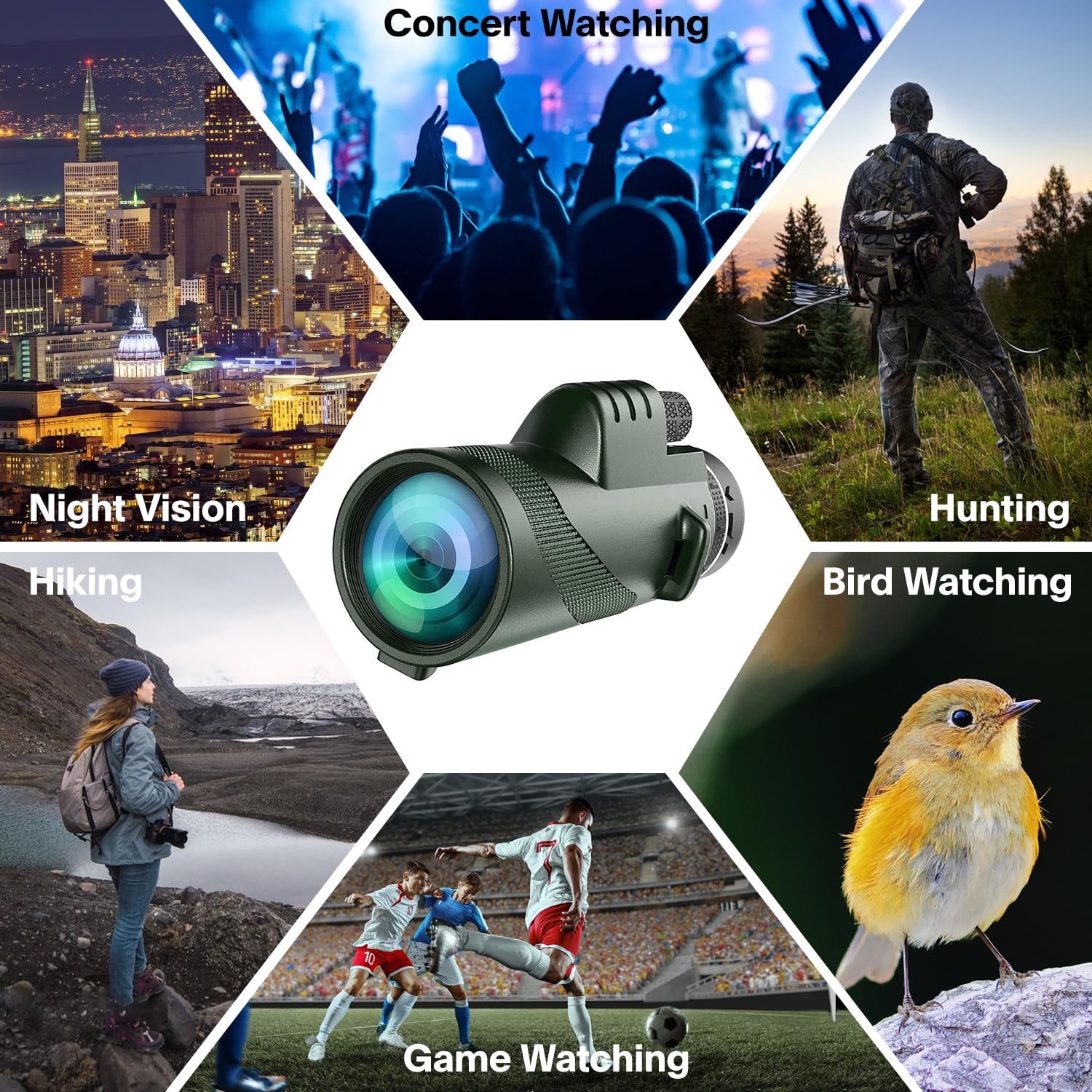 Monocular Telescope 80x100 High Powered for Adults for Smartphone Adapter Telescope Hunting Wildlife Bird Watching Travel Camping Hiking-Green
