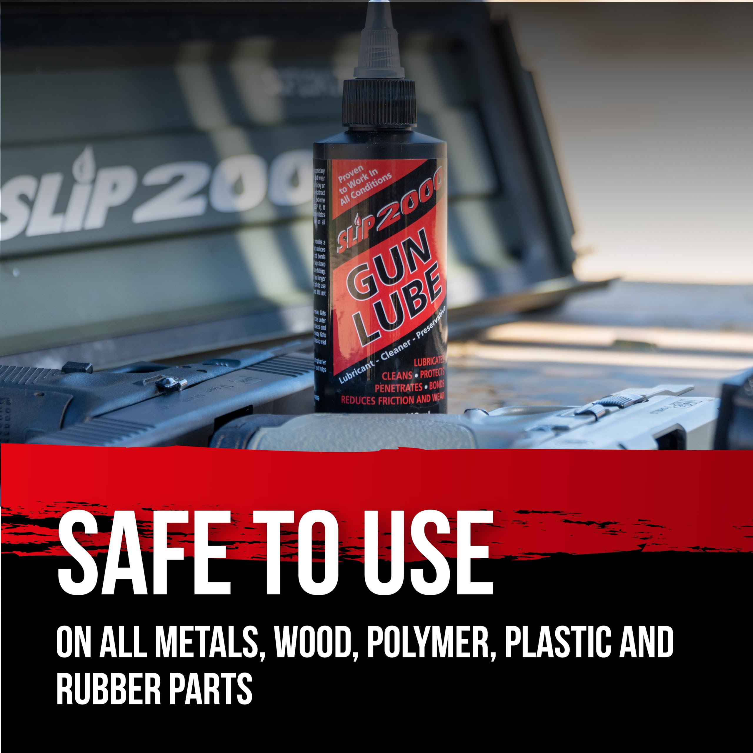 Slip 2000 Gun Lube, 100% Pure Synthetic CLP, Performs in All Conditions, Gun Lubricants for Peak Performance, Eliminates Excessive Wear, For Shotguns, Rifles and Pistols, 4-Ounce Squeeze Bottle