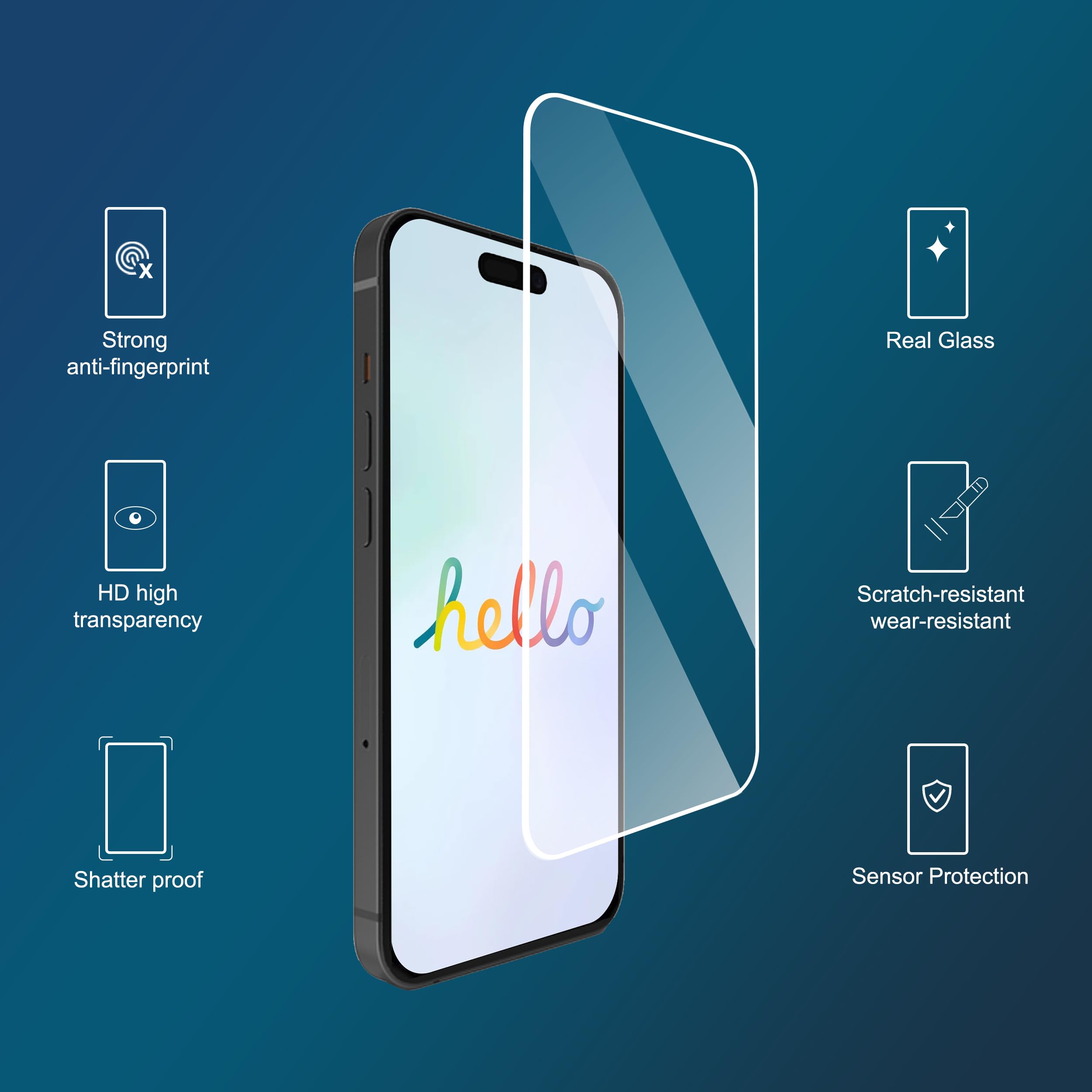 Ailun Screen Protector for iPhone 16 / iPhone 15 / iPhone 15 Pro [6.1 Inch] Display 3 Pack Tempered Glass, Dynamic Island Compatible, Case Friendly [Not for iPhone 16 Pro 6.3 Inch].