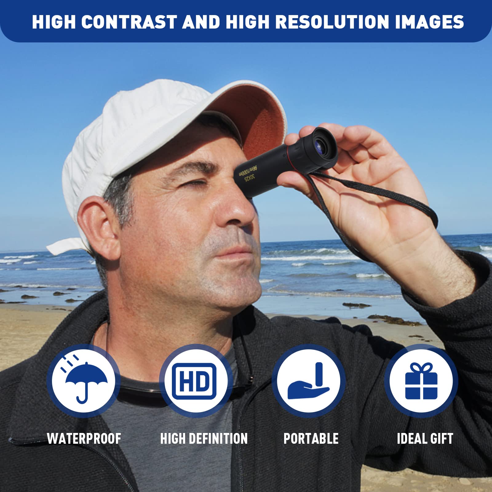 HDAJY Mini Monocular Telescope, Upgrade 30 x 25 HD Monoculars for Adults High Powered, Be Used for Stargazing, Hunting, Black