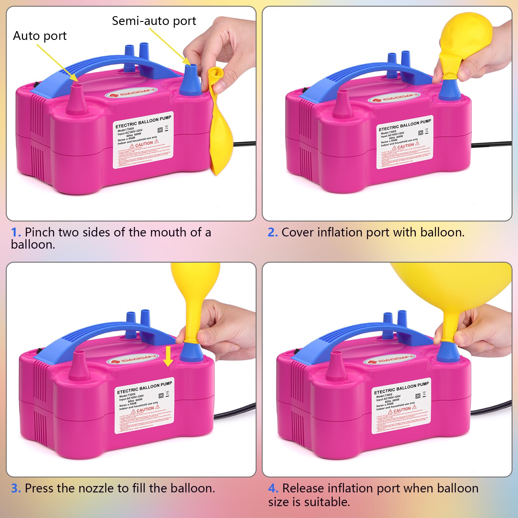 IDAODAN Electric Balloon Pump, Portable Electric Balloon Blower Machine Balloon Air Pump Dual Nozzle110V 600W Balloon Inflator for Party Decorations