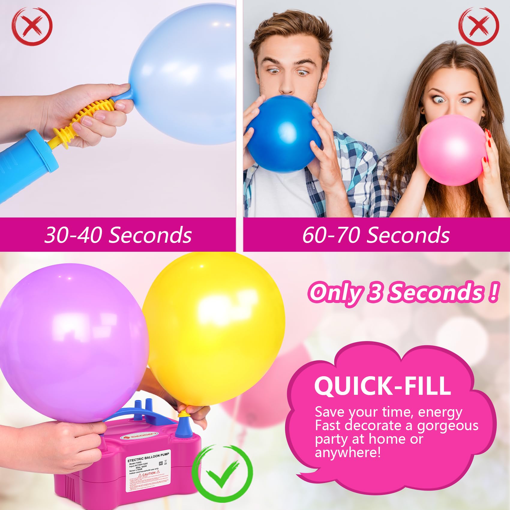 IDAODAN Electric Balloon Pump, Portable Electric Balloon Blower Machine Balloon Air Pump Dual Nozzle110V 600W Balloon Inflator for Party Decorations