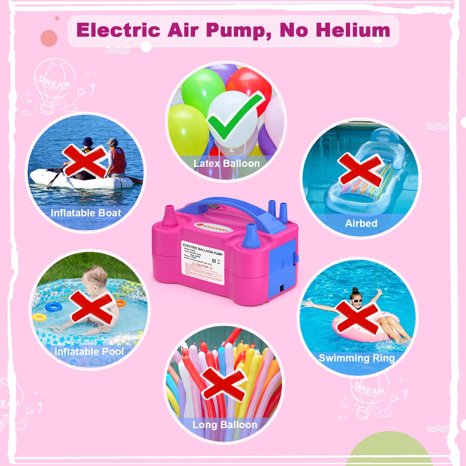 IDAODAN Electric Balloon Pump, Portable Electric Balloon Blower Machine Balloon Air Pump Dual Nozzle110V 600W Balloon Inflator for Party Decorations