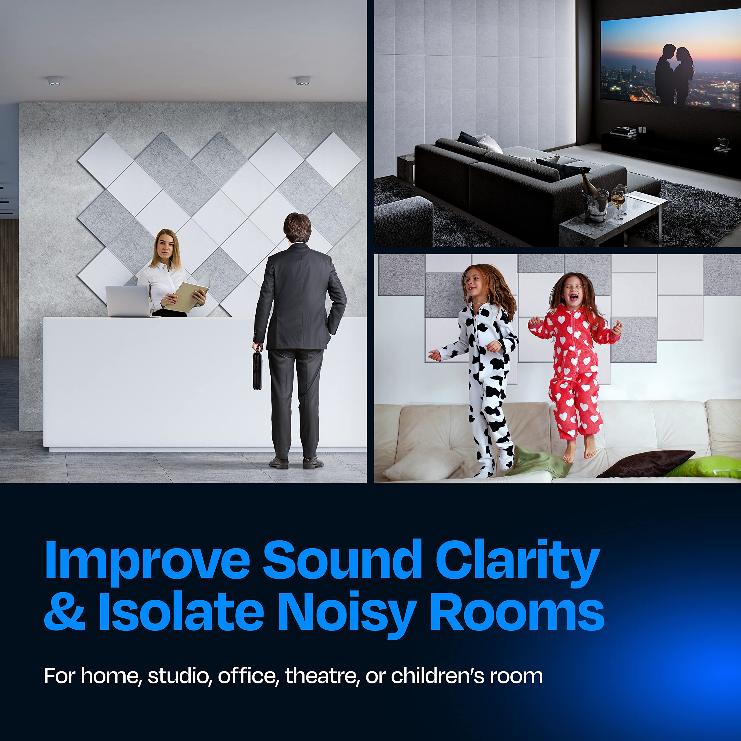 Ekkogo Acoustic Panels 12-Pack Soundproof Wall Panels 12"X12"X0.4" Sound Panels High Density Sound Dampening Panels - [White Square]