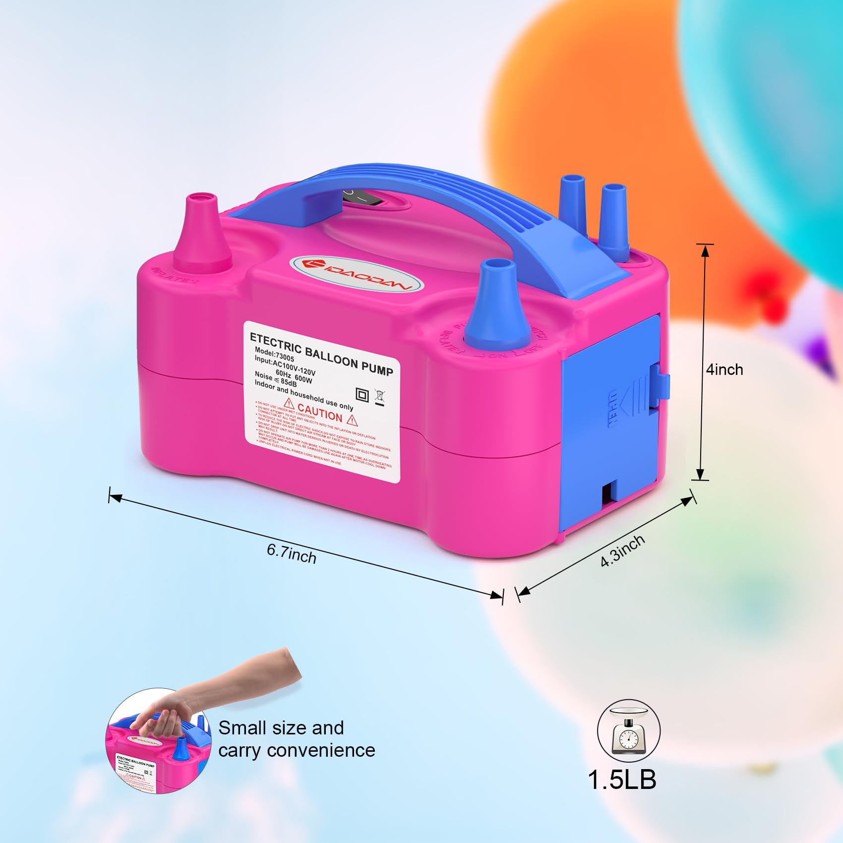 IDAODAN Electric Balloon Pump, Portable Electric Balloon Blower Machine Balloon Air Pump Dual Nozzle110V 600W Balloon Inflator for Party Decorations