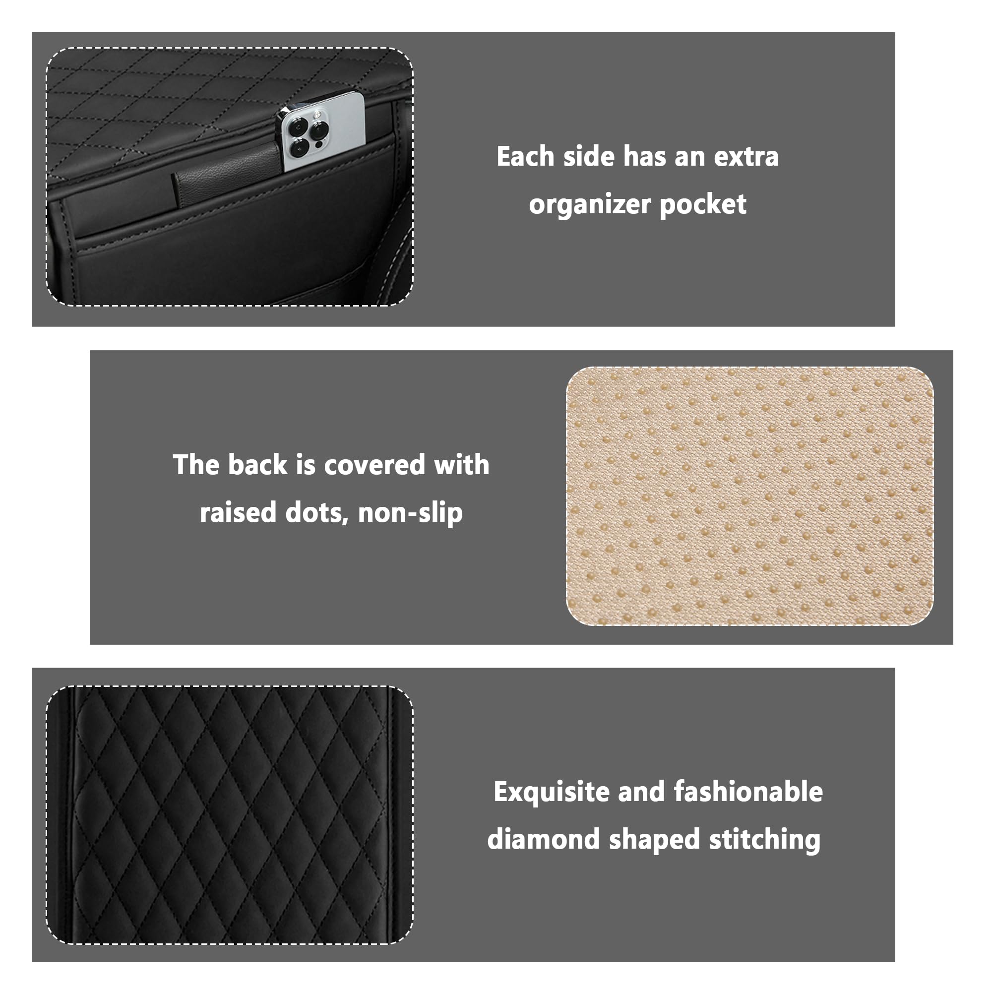Upgraded Car Center Console Cover,Microfiber Leather Car Armrest Cover Cushion with 2 Storage Bags,Universal Car Armrest Storage Box Car Interior Accessories for Most Vehicles (Black)