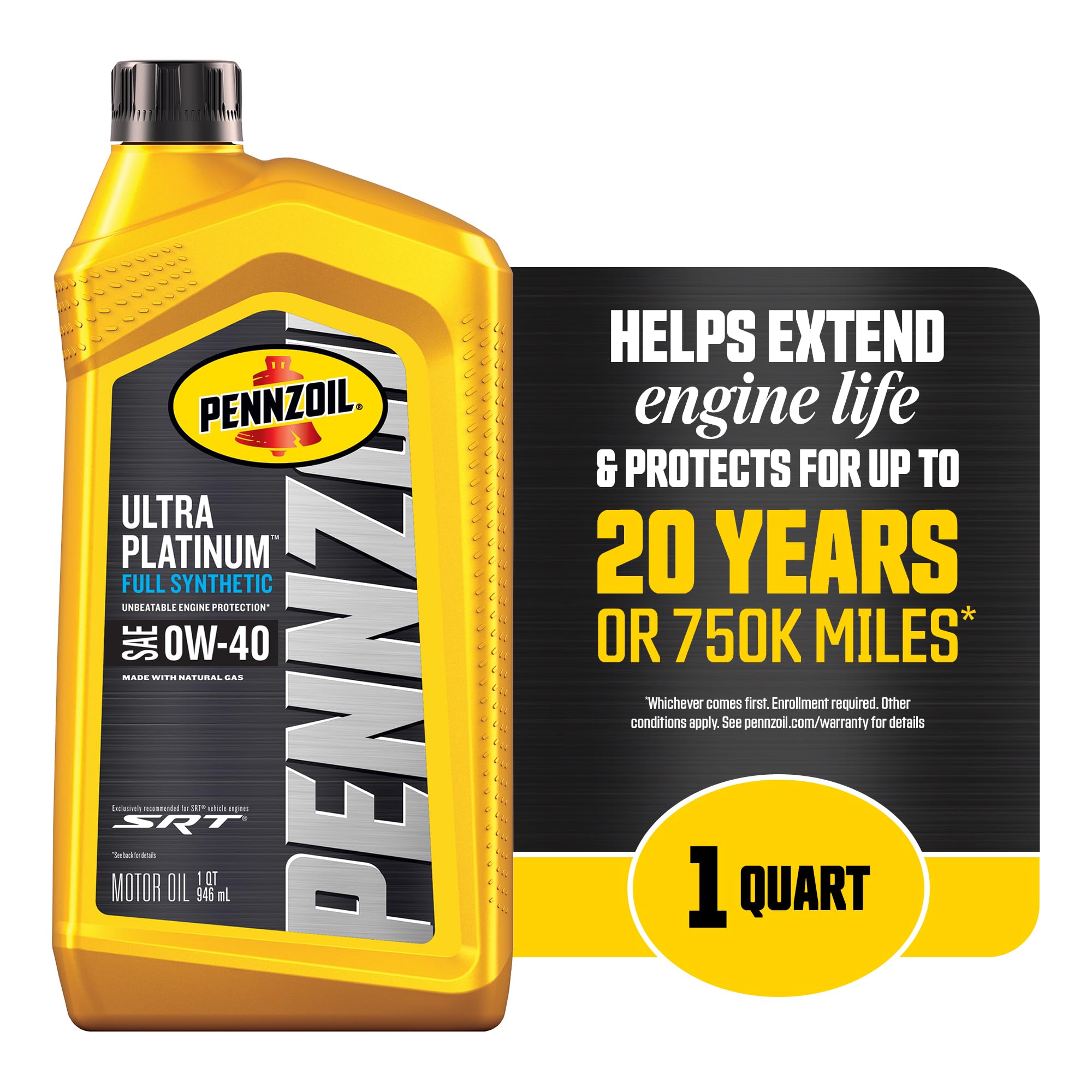 Pennzoil Ultra Platinum Full Synthetic 0W-40 Motor Oil, 1 Quart (6 Pack)