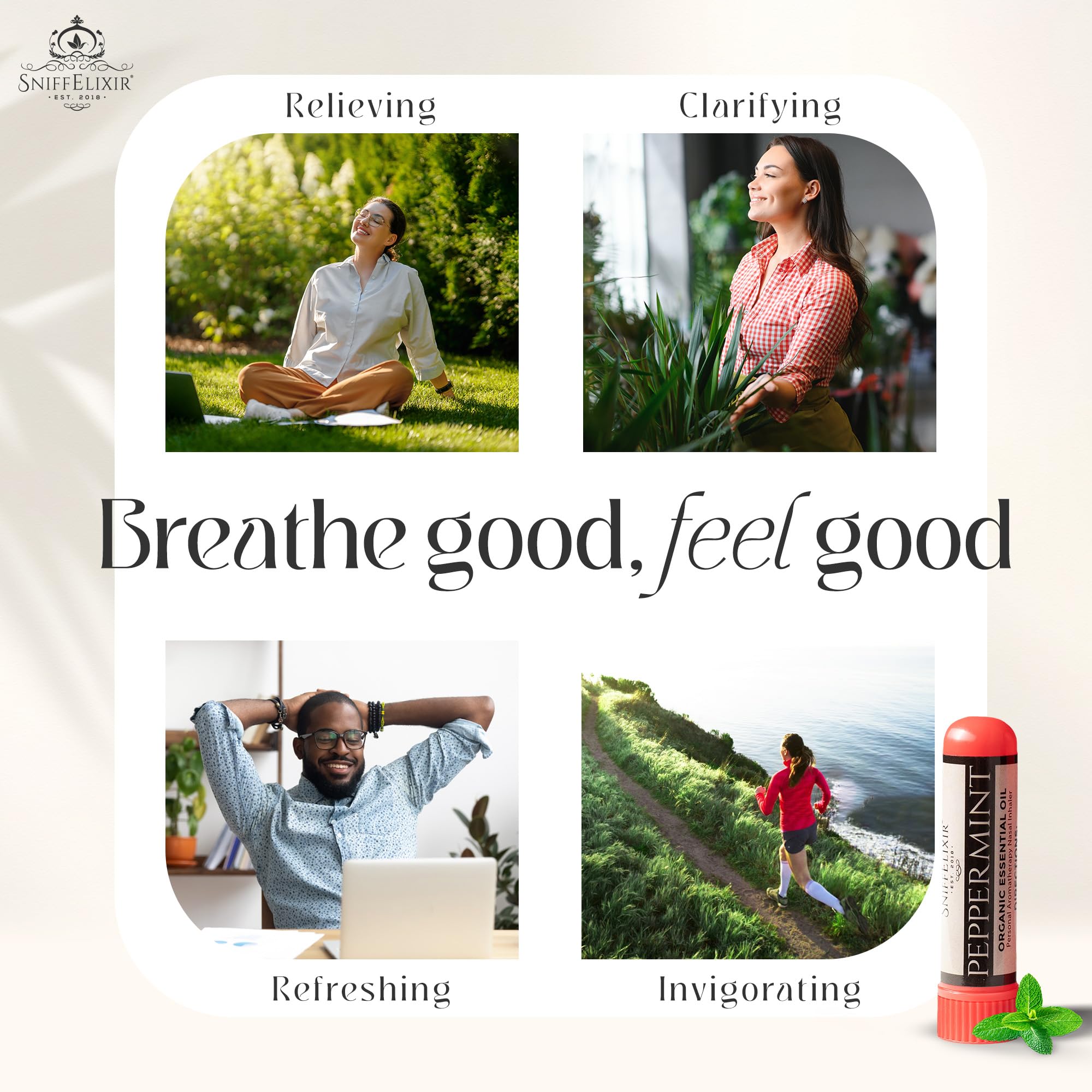 Peppermint Inhaler Nasal Stick - Aromatherapy Nasal Inhaler, Portable Nose Inhaler Stick, Non Drowsy Motion Sickness Nausea Stick with Peppermint Essential Oil for Migraine Stick, and Headache