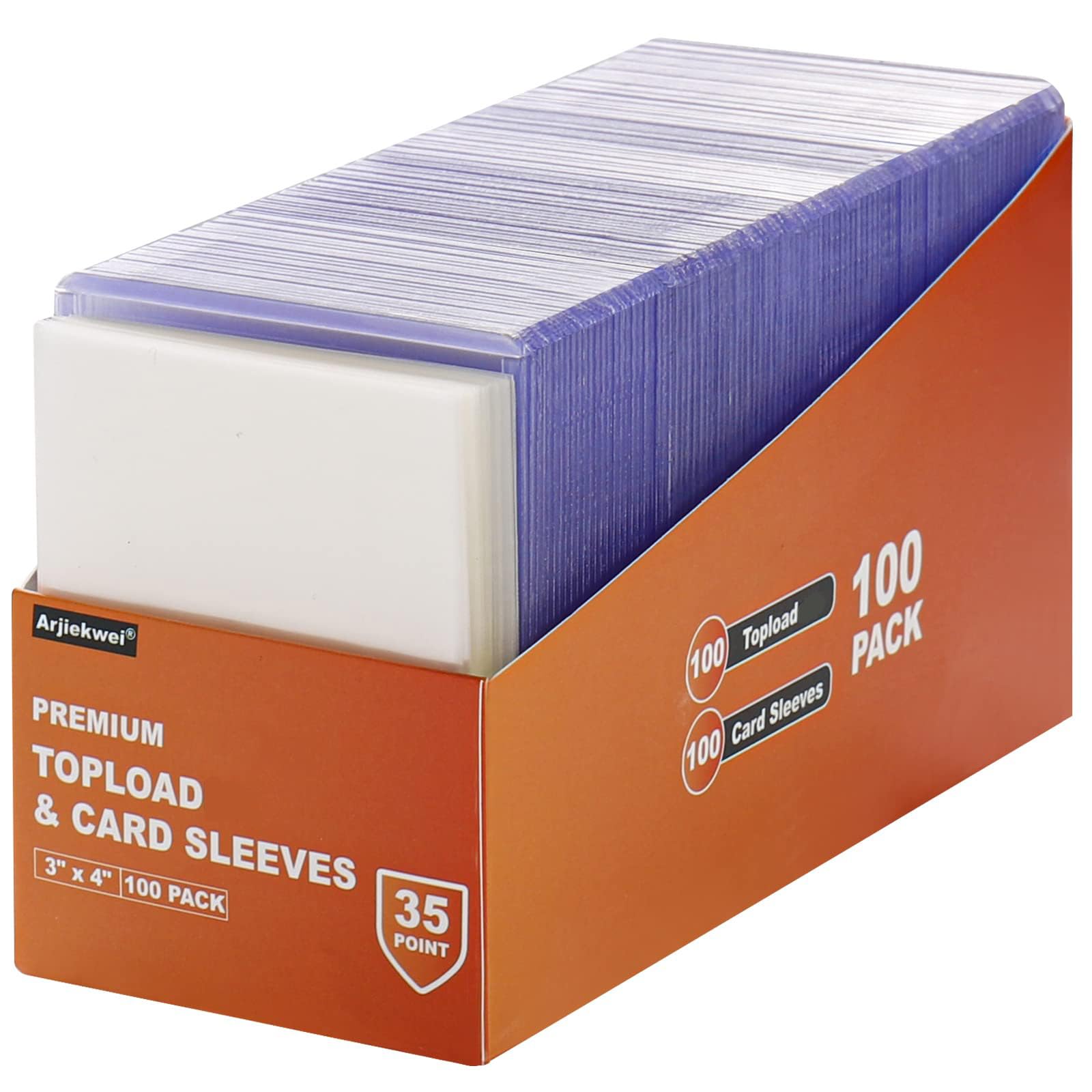 200 Card Sleeves Hard Plastic, Arjiekwei 3"X4" Baseball Card Protectors Hard Plastic, Premium Card Holder for Trading Sports Baseball Football Game Cards (100 Hard Sleeves + 100 Soft Sleeves)