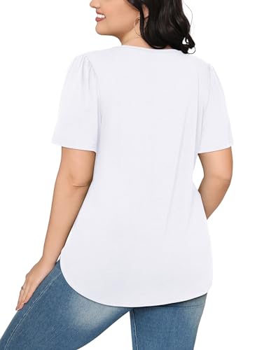 Womens Tops Dressy Casual Trendy Pleated Short Sleeve Summer Shirts White XXL