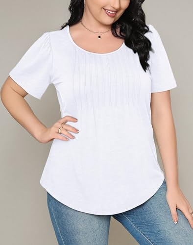 Womens Tops Dressy Casual Trendy Pleated Short Sleeve Summer Shirts White XXL