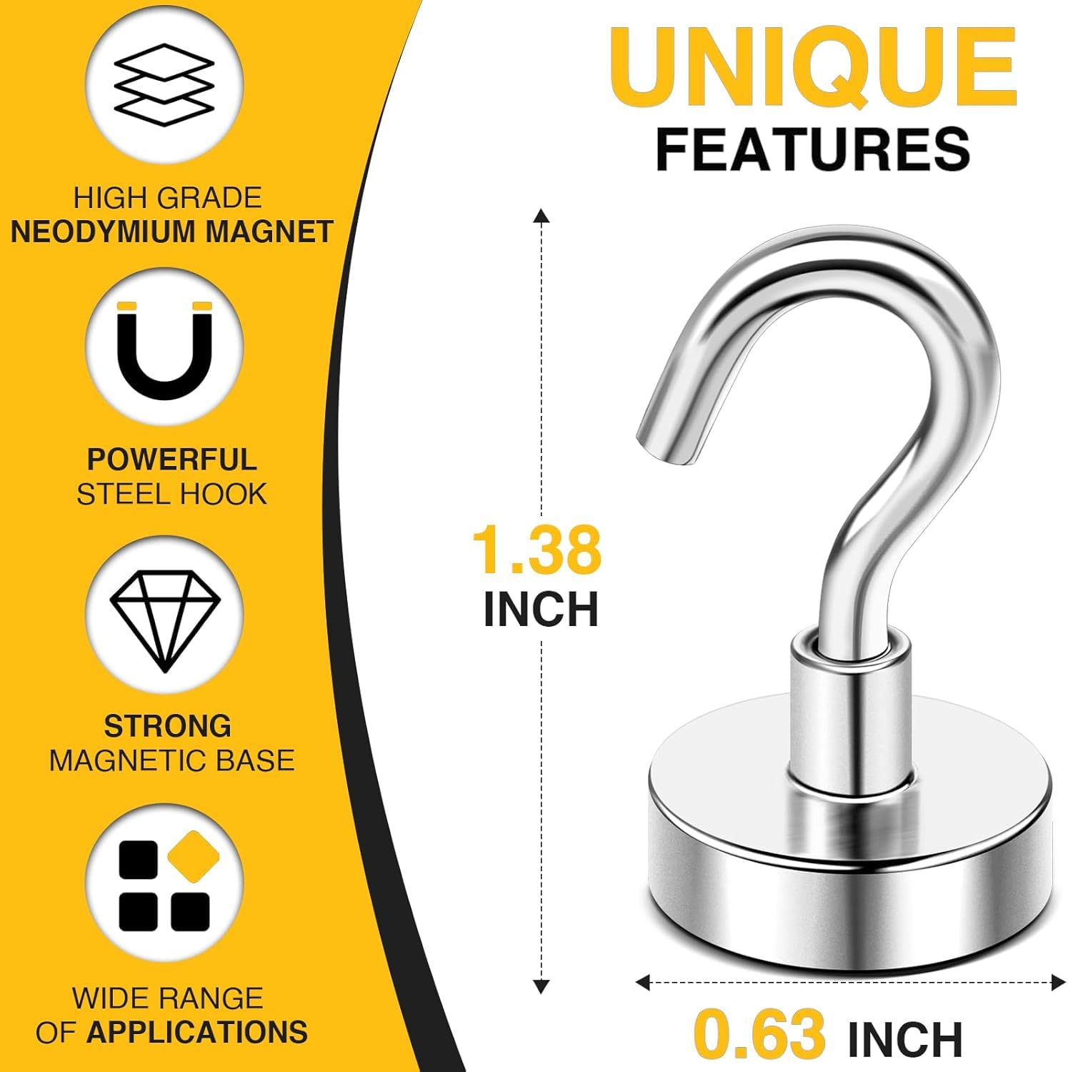 DIYMAG Magnetic Hooks, 25lbs+ heavy duty for hanging, super strong magnet hooks for cruise cabin, refrigerator,classroom,magnetic metal hooks for grill (Sliver,pack of 20)