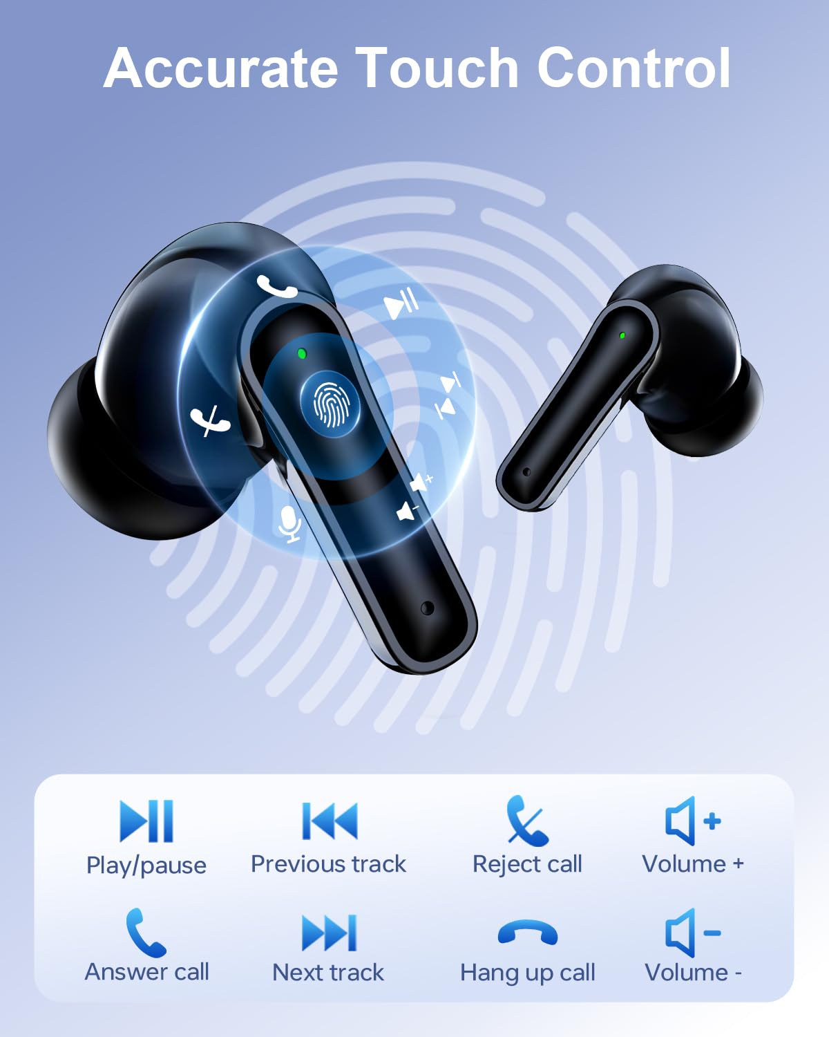 HUIFU Wireless Earbuds Bluetooth Headphones, Ear Buds with Deep Bass, 40H Long Playtime, Power Display, IPX7 Waterproof in Ear Earphone with Mic for Phone Tablet Sports Workout, Black