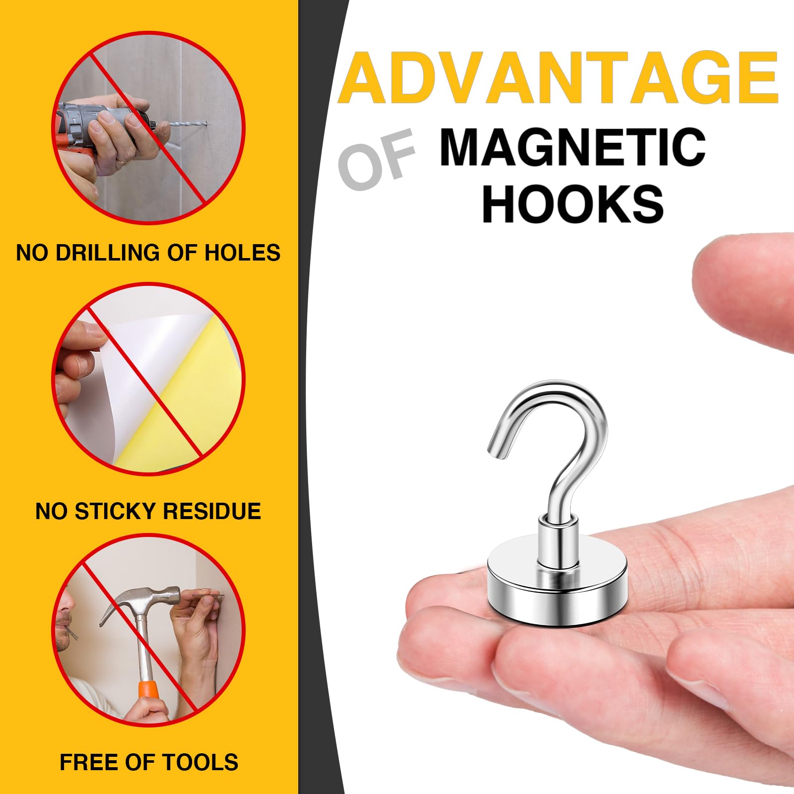 DIYMAG Magnetic Hooks, 25lbs+ heavy duty for hanging, super strong magnet hooks for cruise cabin, refrigerator,classroom,magnetic metal hooks for grill (Sliver,pack of 20)