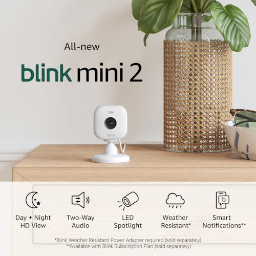 Blink Mini 2 (Newest Model) β Home Security & Pet Camera(s) with HD video, color night view, motion detection, two-way audio, and built-in spotlight β 1 camera (White)