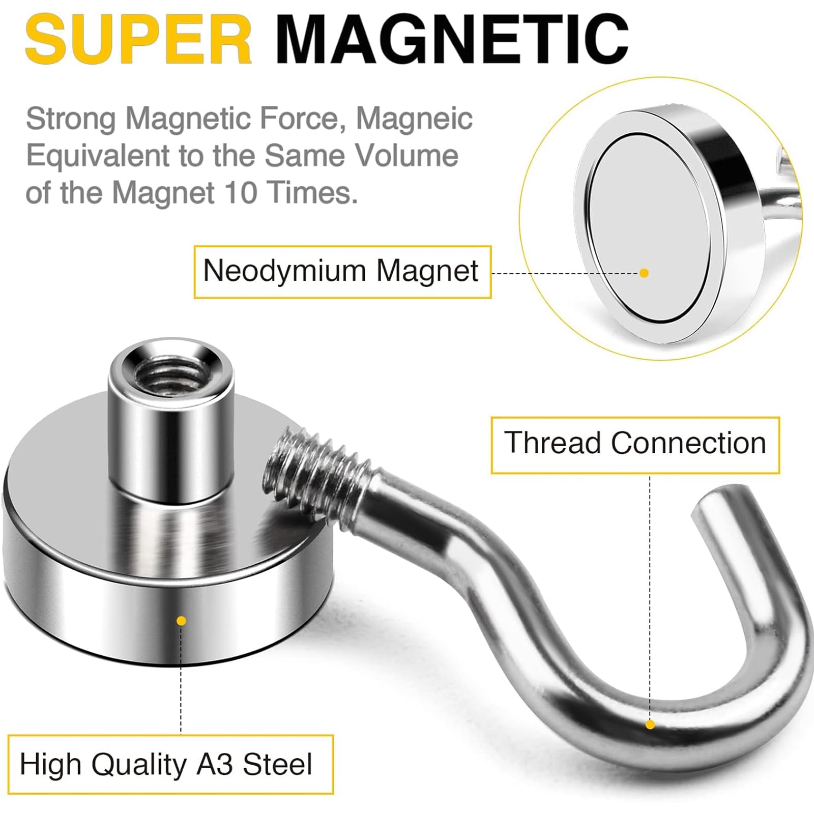 DIYMAG Magnetic Hooks, 25lbs+ heavy duty for hanging, super strong magnet hooks for cruise cabin, refrigerator,classroom,magnetic metal hooks for grill (Sliver,pack of 20)