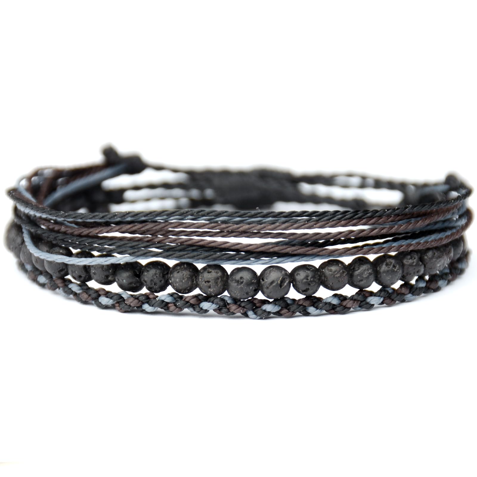 Handmade Natural Stone Beaded Healing Bracelet Gift for Men Adjustable Rope String Bracelet (Lava Rock, Adjustable)