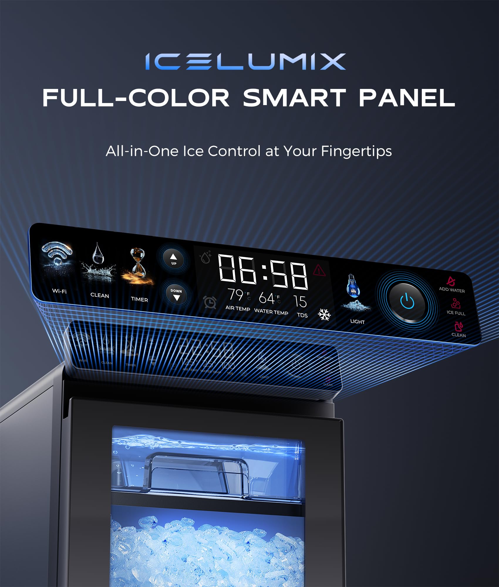 ecozy Smart Nugget Ice Maker Countertop, First Full-Color Smart Panel Ice Machine with APP Control, Double-Layer Insulation, 44 lbs/24H Soft Pellet Chewable Ice, Pull-Out Water Tank, Self-Cleaning