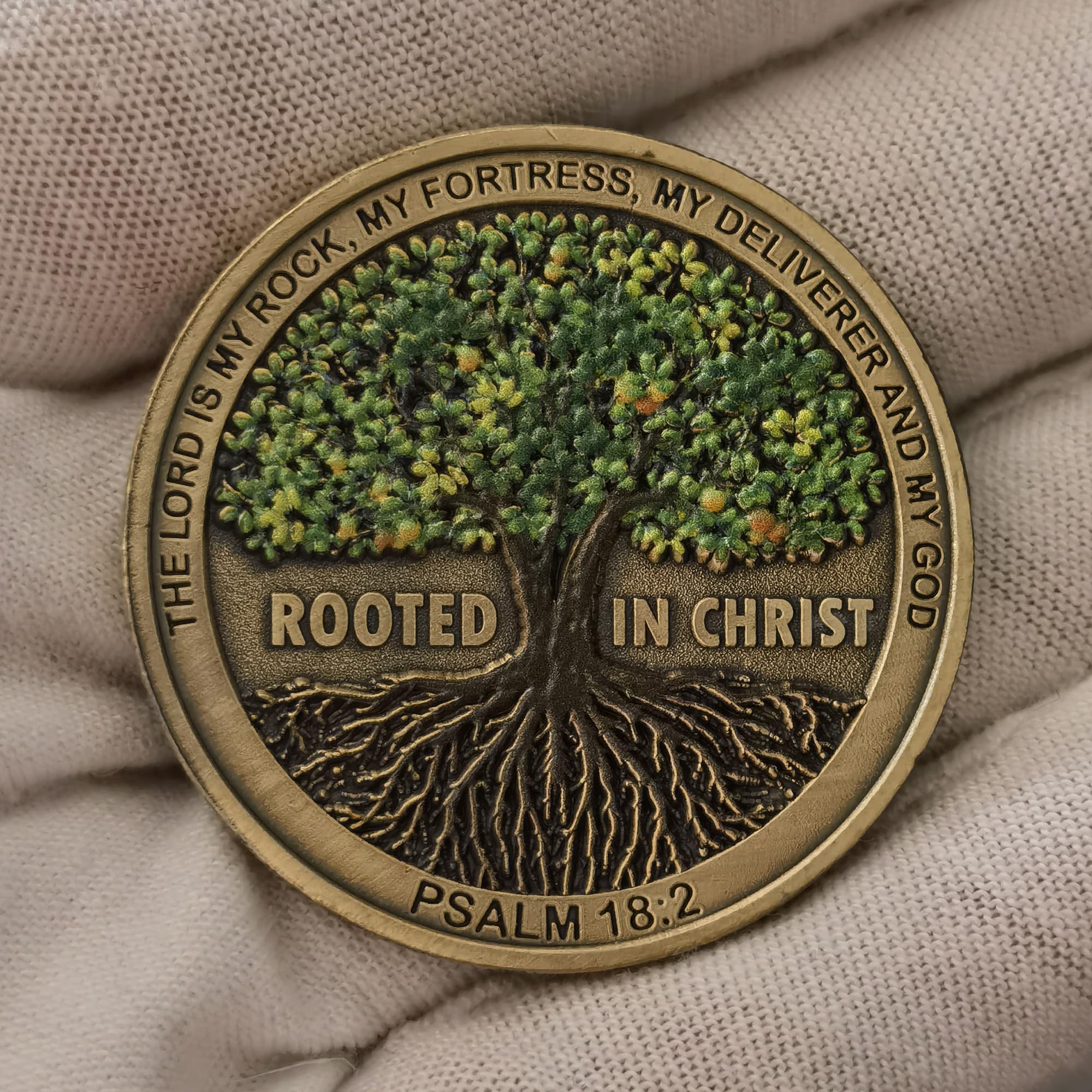 Rooted in Christ The Lord is My Rock, My Fortress, My Deliverer Faith-Based Christian Challenge Coin Bible Verse Gift (Single Coin)