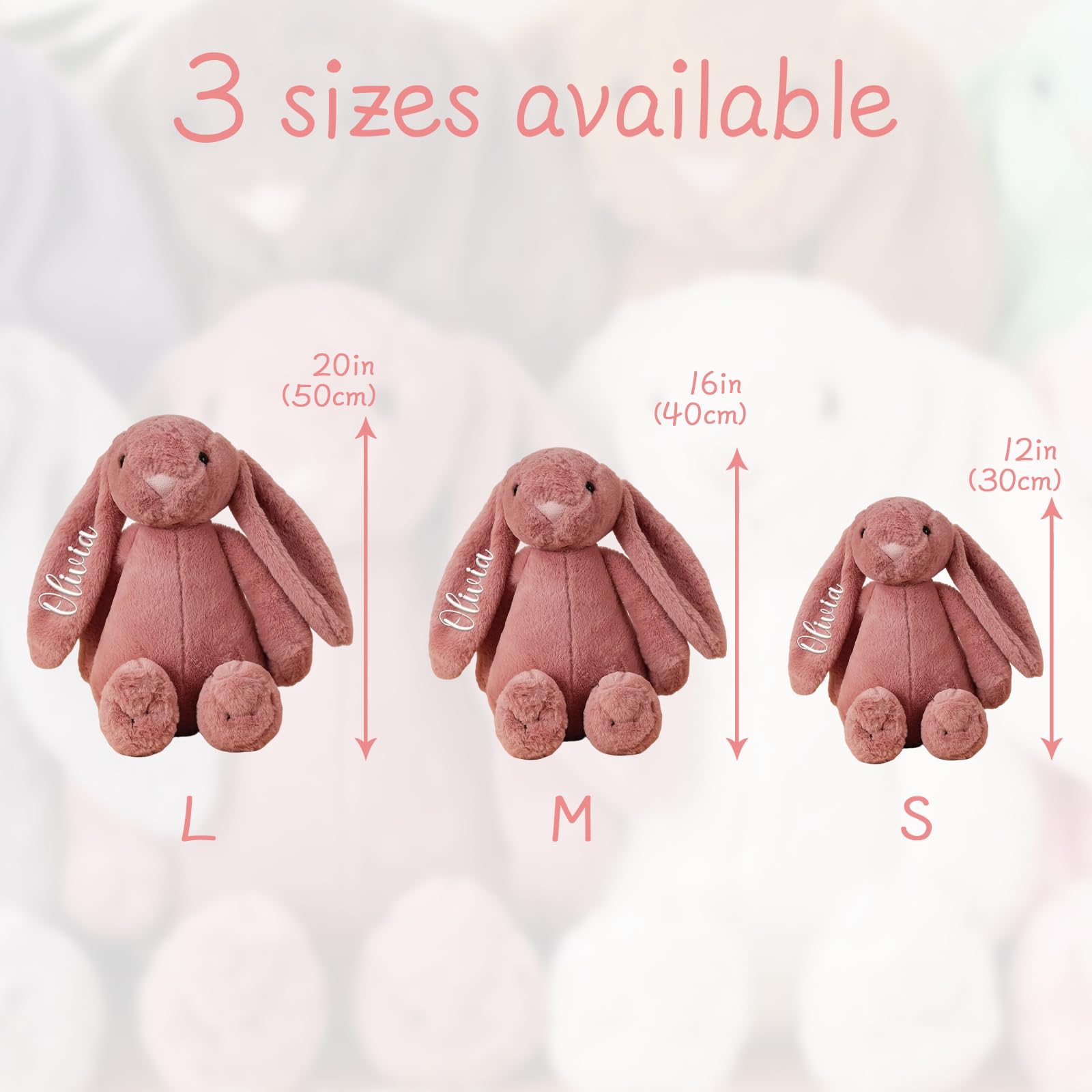Dyoart Personalized Easter Bunny Rabbit, Custom Name Monogrammed Embroidered Bunny, Fluffy Rabbit with Long Ears,Plush Bunny Toy, Gift for Baby Kids(11.8inches)