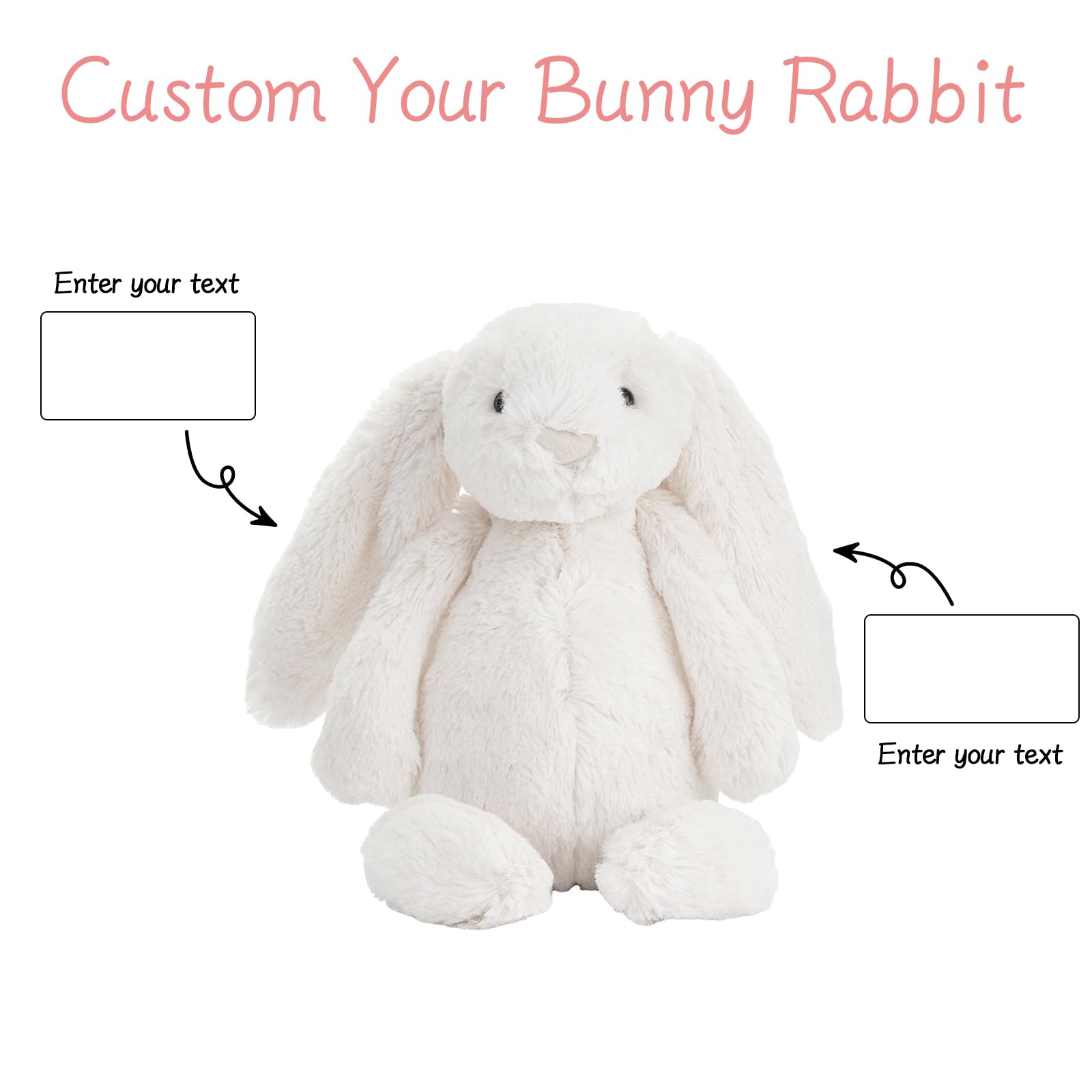 Dyoart Personalized Easter Bunny Rabbit, Custom Name Monogrammed Embroidered Bunny, Fluffy Rabbit with Long Ears,Plush Bunny Toy, Gift for Baby Kids(11.8inches)