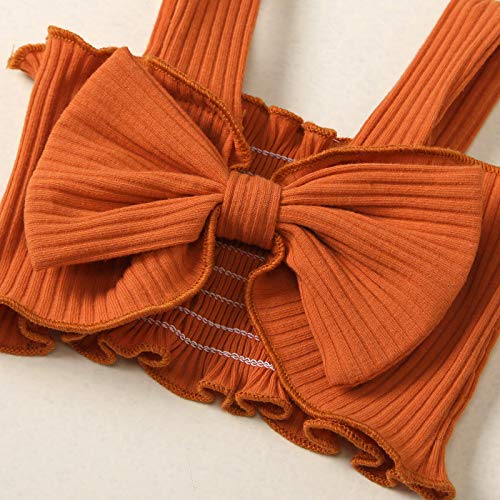 Toddler Girl Clothes Ribbed Bow Halter Crop Top Cute Tank Tops Rainbow Bloomers Shorts Baby Girl Summer Outfit (Brown-Sun, 12-18 Months)
