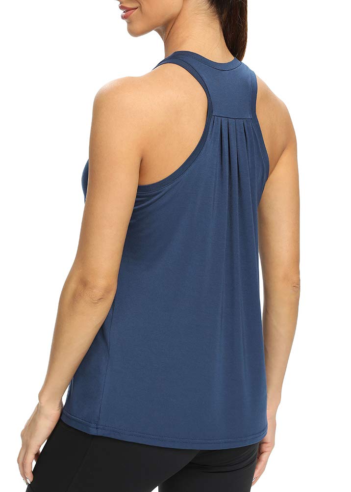 Bestisun Long Gym Exercise Athletic Tops Racerback Sports Shirts Yoga Dance Clothing Navy Blue XL