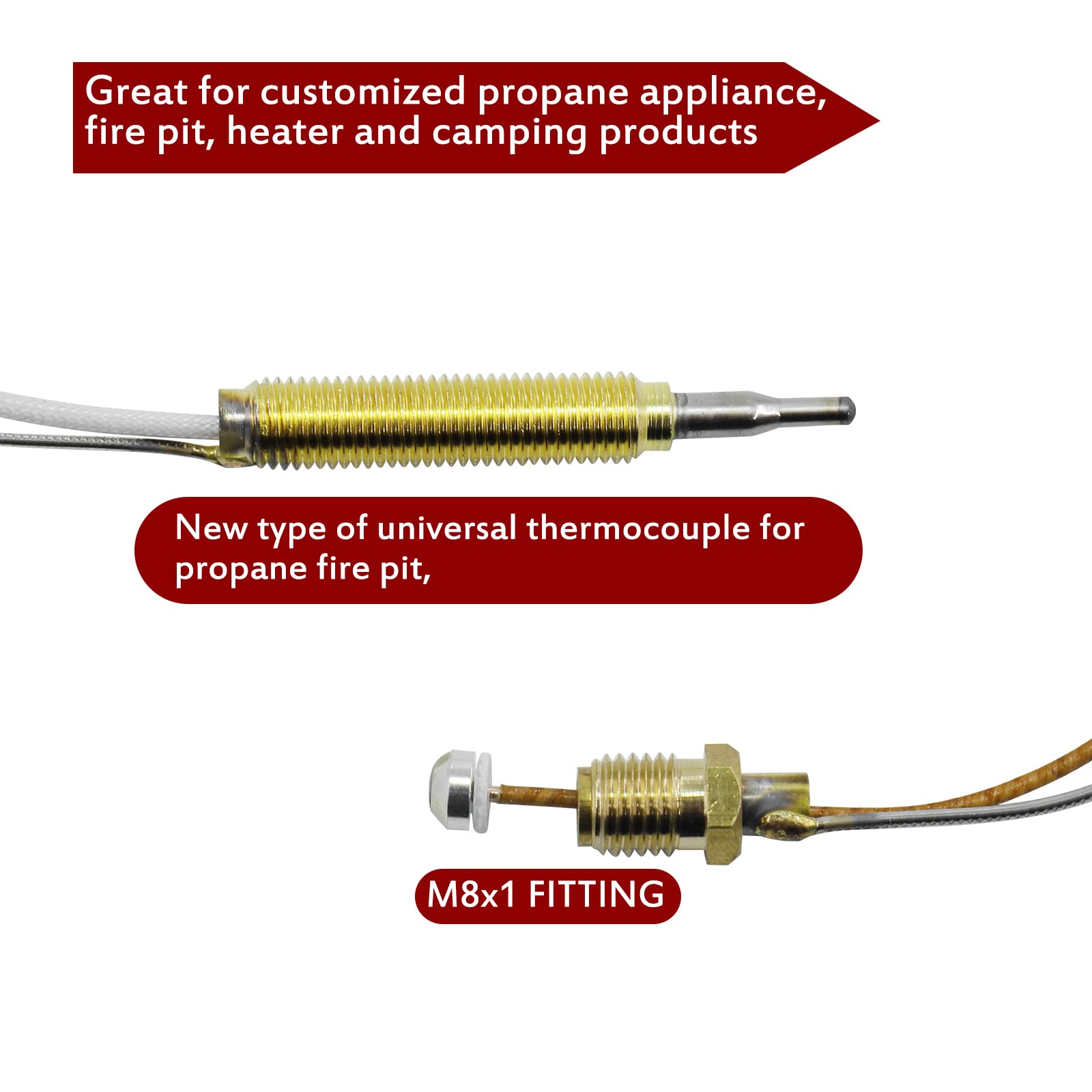 MENSI Universal M8X1 Thermo Couple Sensor Temperature Flame Safety for Propane Natural Gas Fire Pit, Fireplace 24"