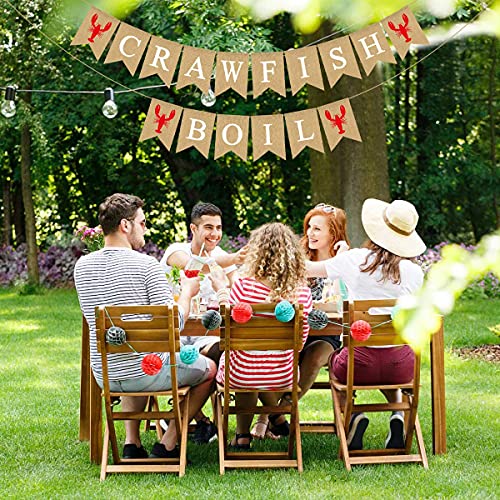 Pudodo Jute Burlap Crawfish Boil Banner Rustic Summer Lobster Birthday Party Mantle Fireplace Decoration