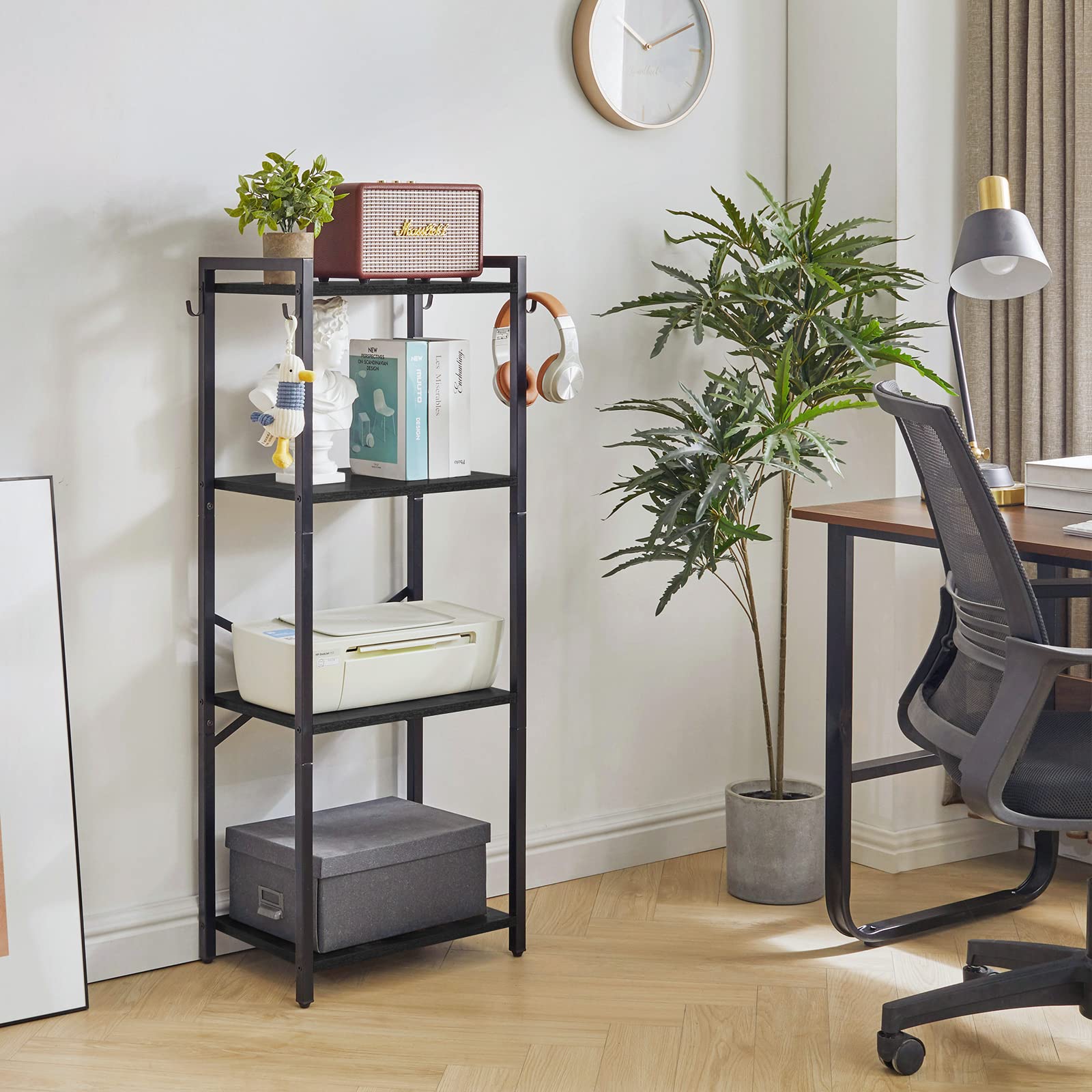 YMYNY Bookcase, 4-Tier Narrow Ladder Bookshelf, Freestanding Shelving Unit, Multifunctional Storage Rack, for Home Office Living Room Bedroom Kitchen, Plant Stand, Black, 44 * 16.9 * 11.4" UHBC004B
