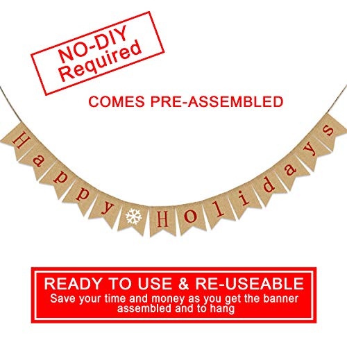Happy Holidays Banner Burlap | Christmas Banner BurlapĀ | Christmas Decorations| Holiday Decorations| Perfect for Home Yard Indoor Outdoor Mantel Fireplace Hanging Decor