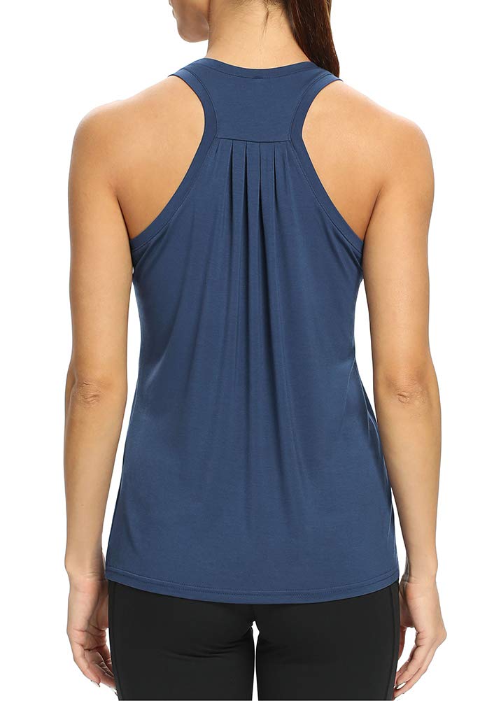 Bestisun Long Gym Exercise Athletic Tops Racerback Sports Shirts Yoga Dance Clothing Navy Blue XL
