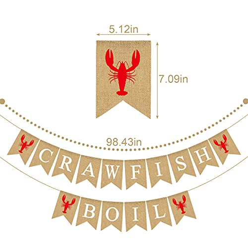 Pudodo Jute Burlap Crawfish Boil Banner Rustic Summer Lobster Birthday Party Mantle Fireplace Decoration