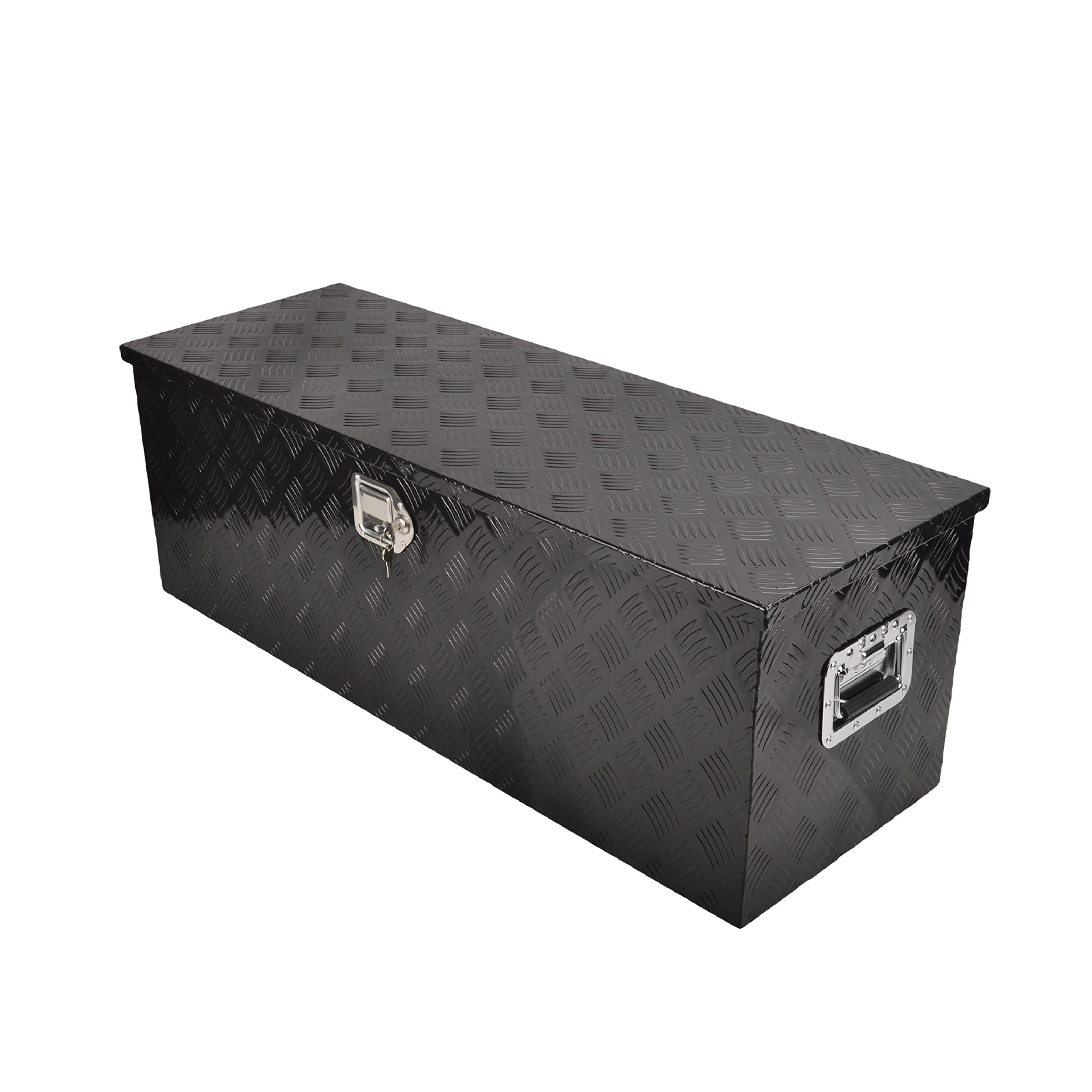 FGJQEFG 44 Inch Aluminum Heavy Duty Truck Bed Tool Box Underbody Flatbox Truck Car Outdoor Trailer Pickup Toolbox,RV Storage OrganizerTrailer Storage W/Lock & Keys,5 Bar Tread,Black(44"X15"X15")