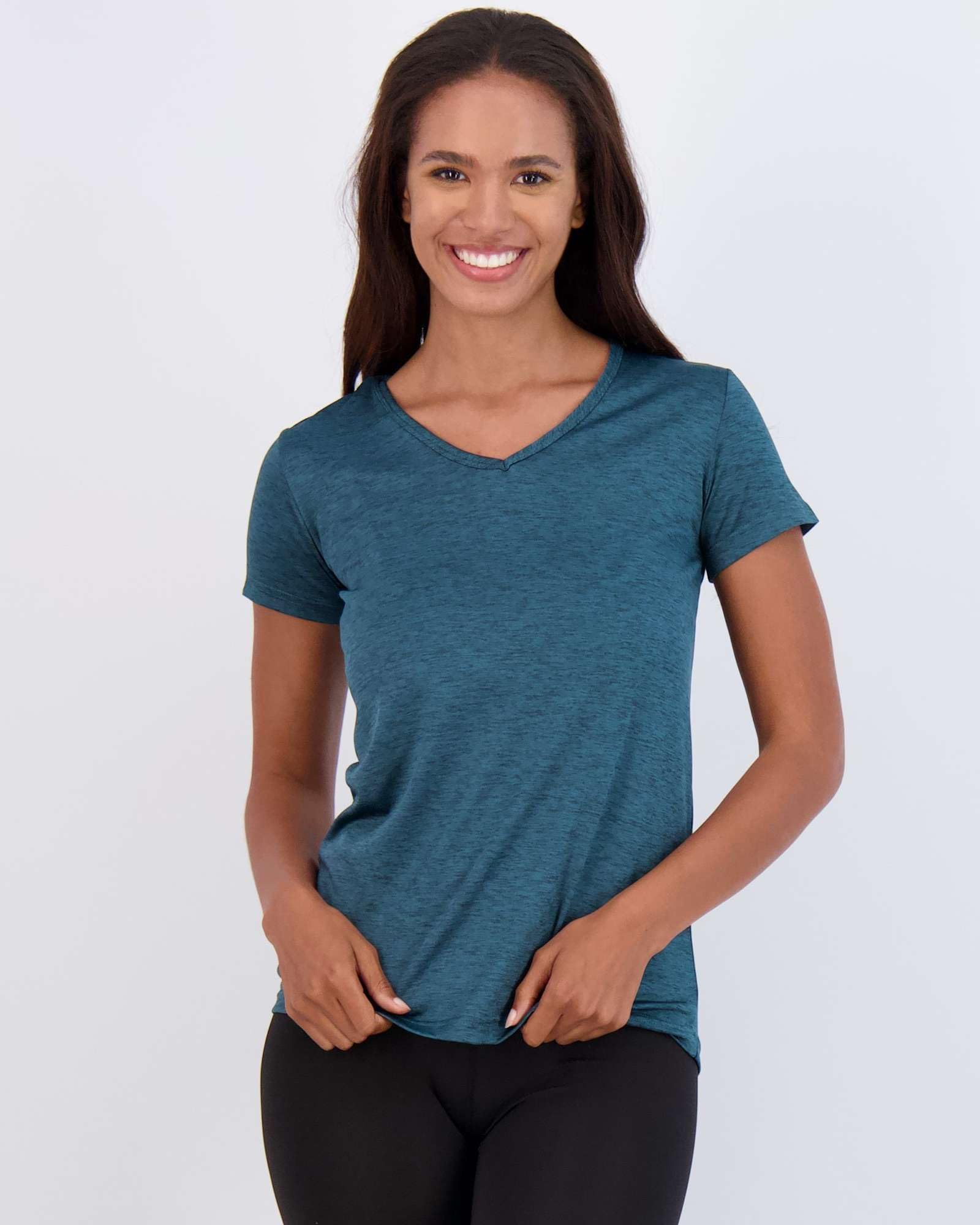 Real Essentials Womens V Neck T-Shirt Ladies Yoga Top Athletic Tees Active Wear Gym Workout Zumba Exercise Running Essentials Quick Dry Fit Dri Fit Moisture Wicking Basic Clothes, Set 7, M, Pack of 5