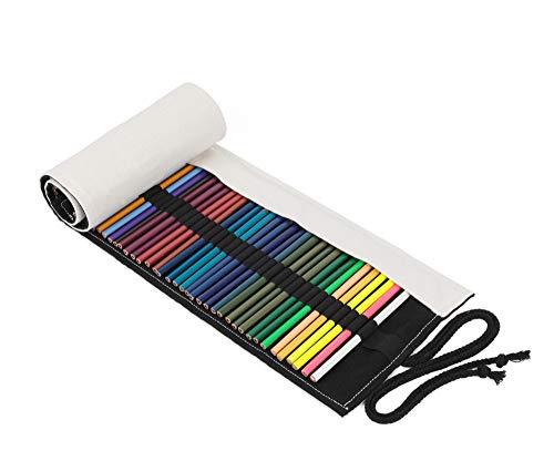 Canvas Roll up Pencil Pen Holder Case, 48 Slots Large Capacity Artist Paint Brushes Organize Pouch (Beige)