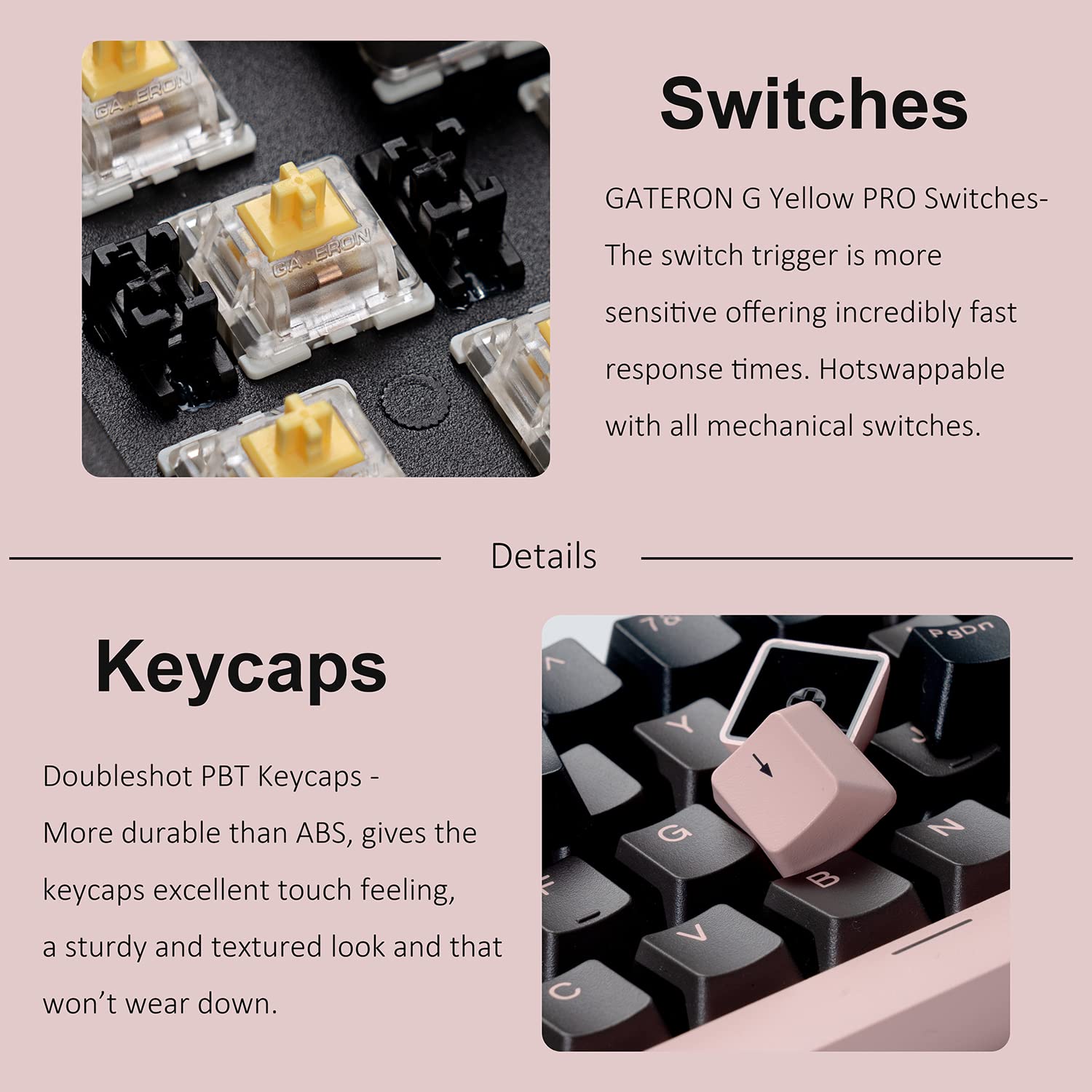 ONE METER 60 Percent Wireless Mechanical Gaming Keyboard, Portable Ultra-Compact 68 Keys Gaming Keyboard Hot Swappable Gateron G-pro switches with RGB Backlit and PBT keycaps