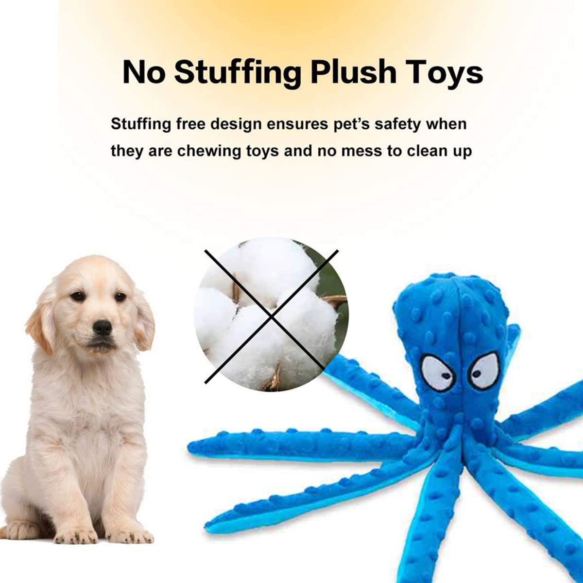 OKVSKO Dog Squeaky Toys Plush Chew Toy Crinkle No Stuffing Octopus Stuffed Duck Pet Interactive Toy Durable with Squeaker for Puppies, Small, Medium, and Large Dogs 2 Pack