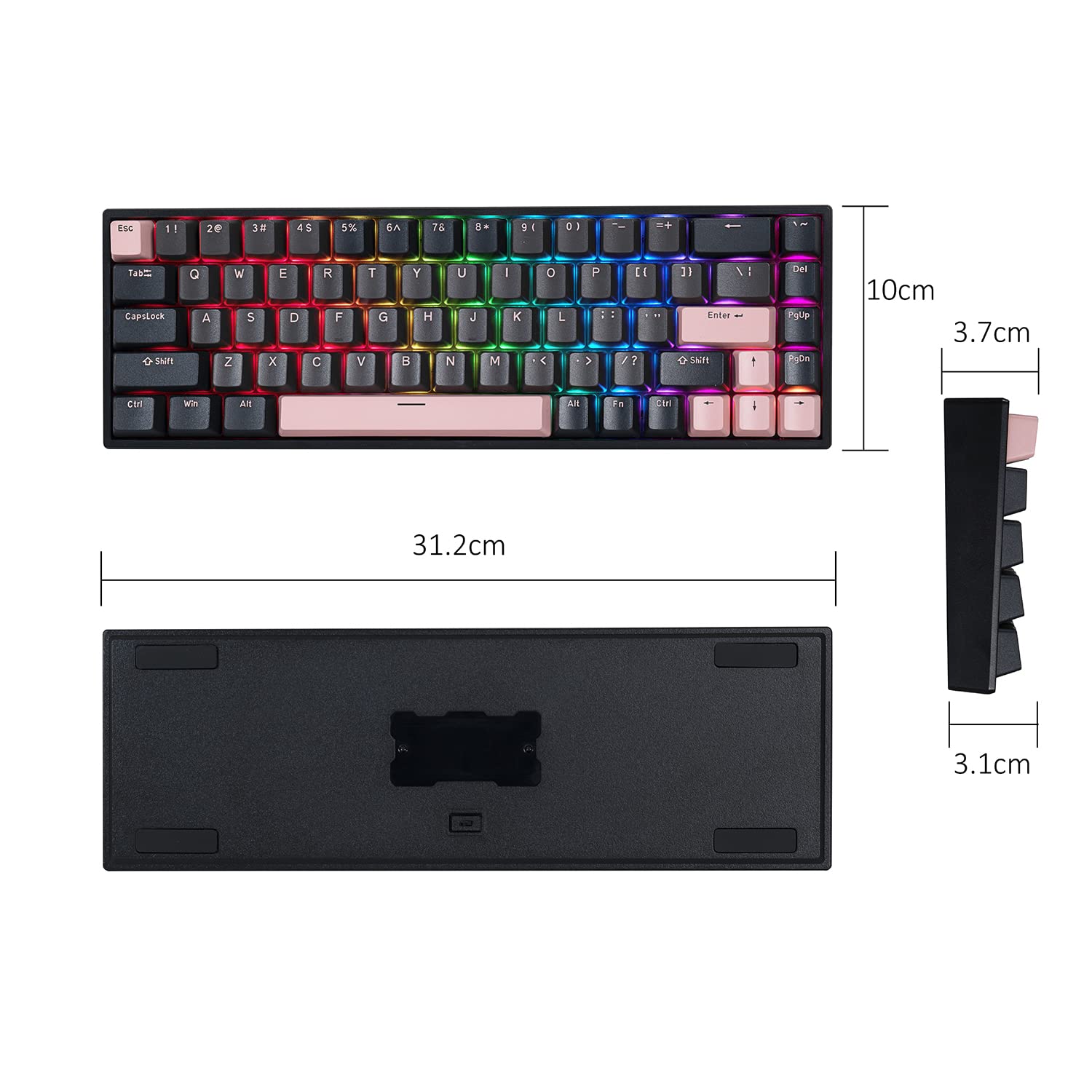ONE METER 60 Percent Wireless Mechanical Gaming Keyboard, Portable Ultra-Compact 68 Keys Gaming Keyboard Hot Swappable Gateron G-pro switches with RGB Backlit and PBT keycaps