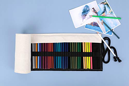 Canvas Roll up Pencil Pen Holder Case, 48 Slots Large Capacity Artist Paint Brushes Organize Pouch (Beige)
