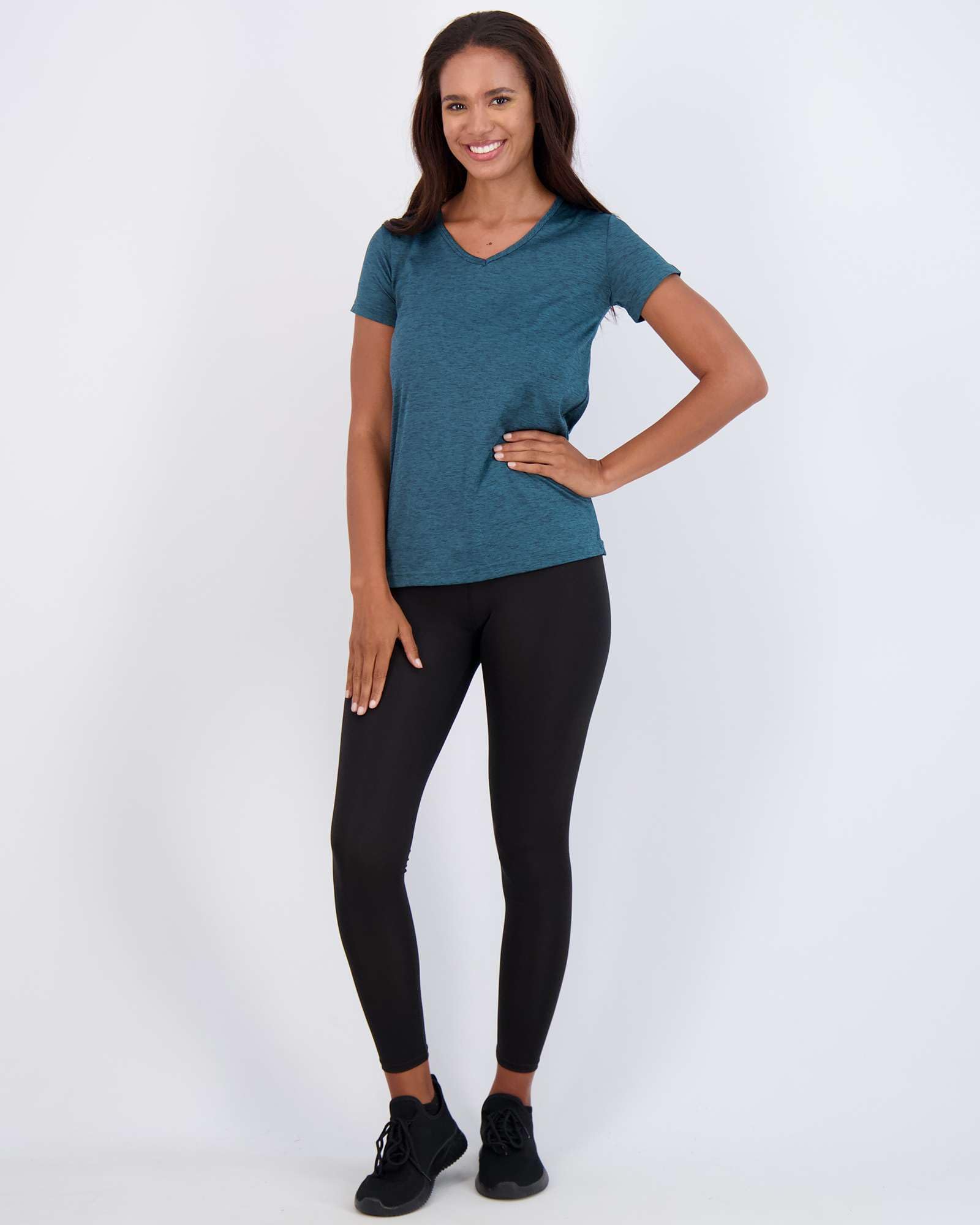 Real Essentials Womens V Neck T-Shirt Ladies Yoga Top Athletic Tees Active Wear Gym Workout Zumba Exercise Running Essentials Quick Dry Fit Dri Fit Moisture Wicking Basic Clothes, Set 7, M, Pack of 5