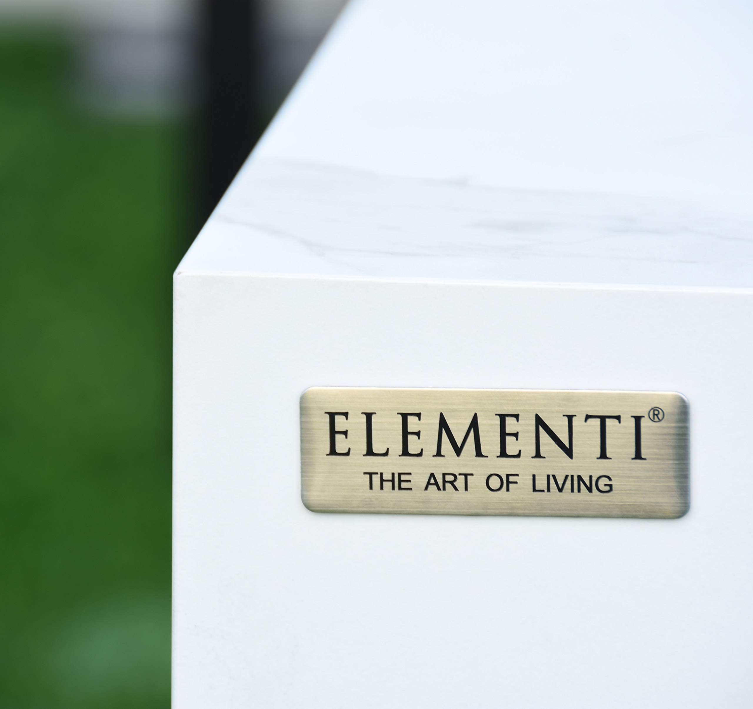 ELEMENTI Outdoor Fire Table 45,000 BTUs Natural Gas Firepit Patio Coffee Table Furniture, Backyard Fireplace Marble Porcelain Rectangle Fire Pit, 17Inch-High (White)