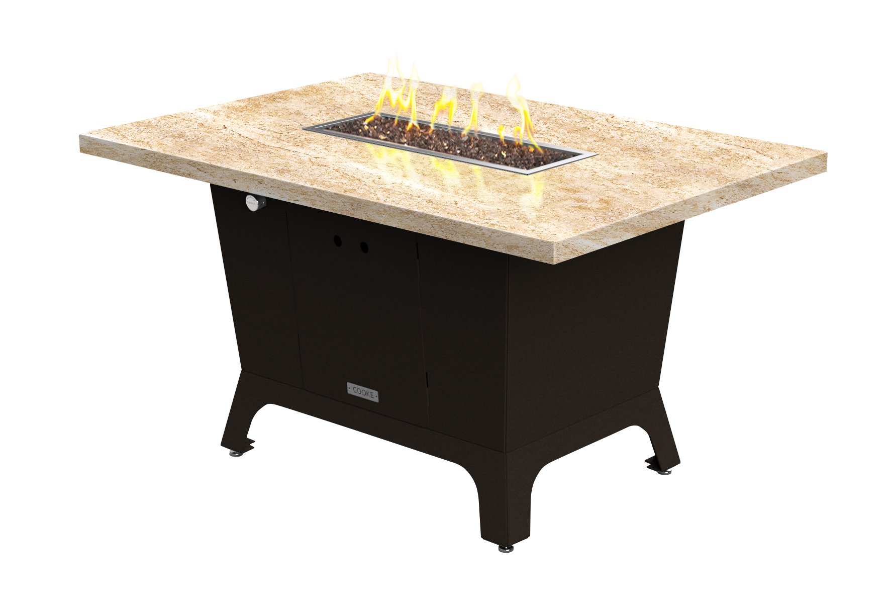 COOKE Palisades Rectangular Fire Pit Table - 52x36 - Dining Height - Natural Gas - So Cal Special Granite Top with 3cm Edge - Bronze Powdercoat Base