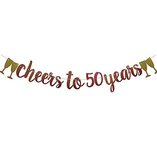 Cheers To 50 Years Banner ,Pre-Strung,Rose Gold Paper Glitter Party Decorations For 50TH Wedding Anniversary 50 Years Old 50TH Birthday Party Supplies Letters Rose Gold ZHAOFEIHN